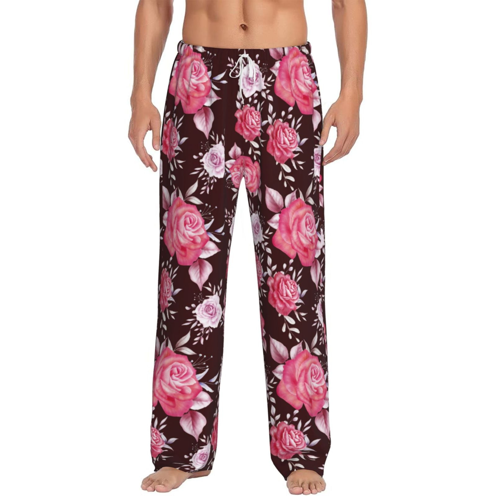 Bixox Men's Rose Flowers Patterned Pajama Pants with Pockets Lounge ...