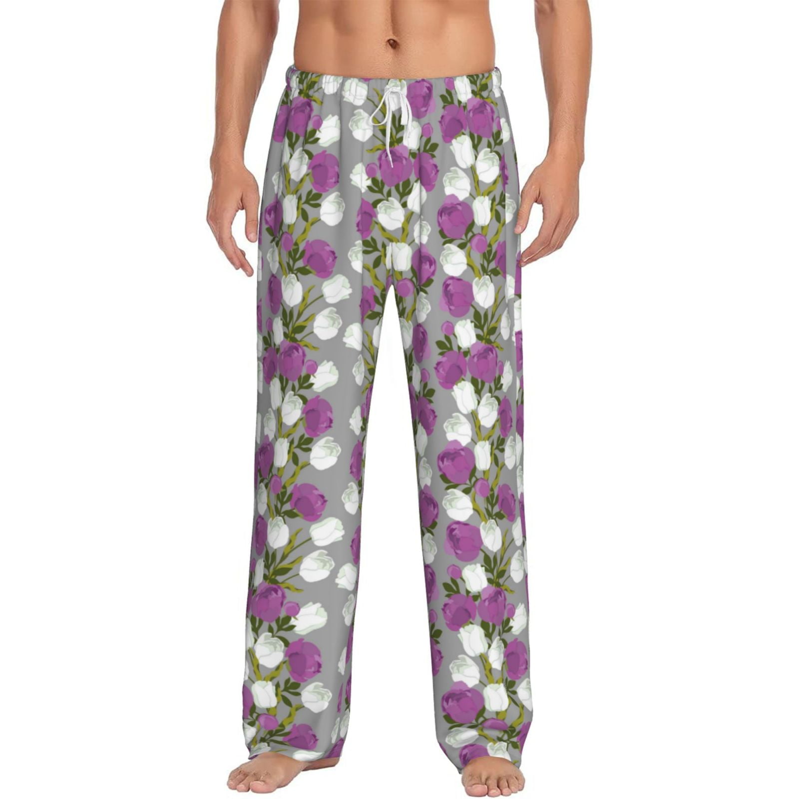 Bixox Men's Rose Flowers Patterned Pajama Pants with Pockets Lounge ...