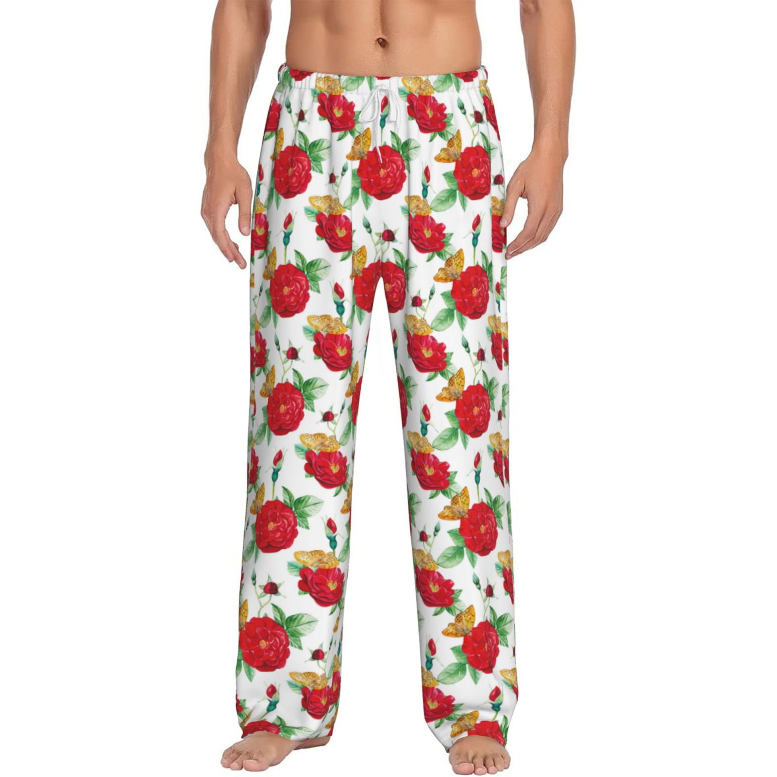 Bixox Men's Rose Flowers Patterned Pajama Pants with Pockets Lounge ...