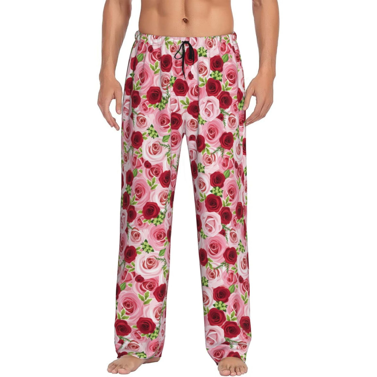 Bixox Men's Rose Flowers Patterned Pajama Pants with Pockets Lounge ...