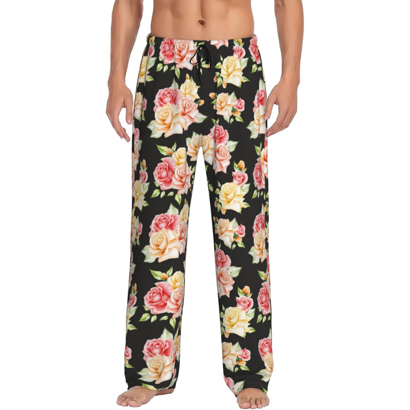 Bixox Men's Rose Flowers Patterned Pajama Pants with Pockets Lounge ...
