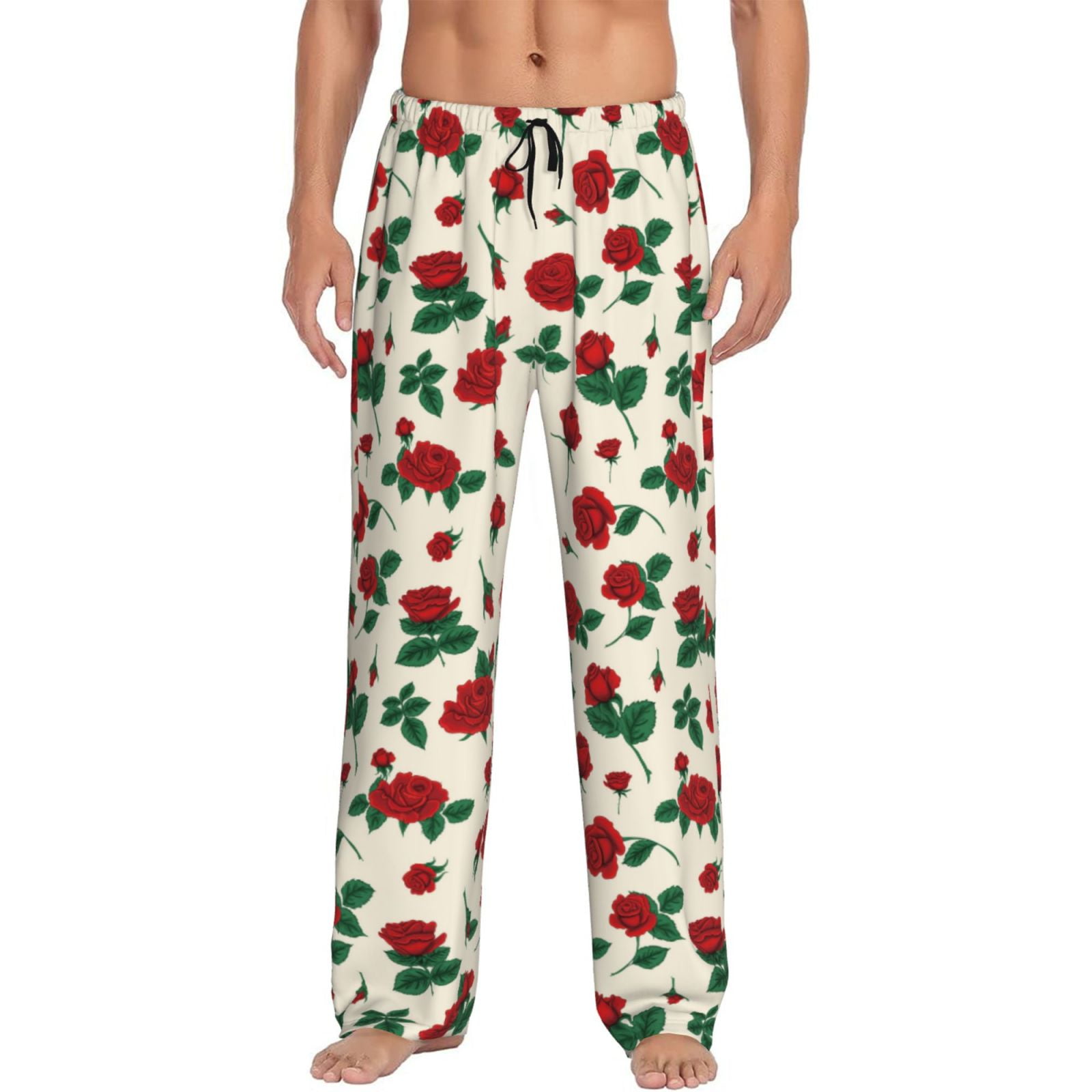 Bixox Men's Rose Flowers Patterned Pajama Pants with Pockets Lounge ...