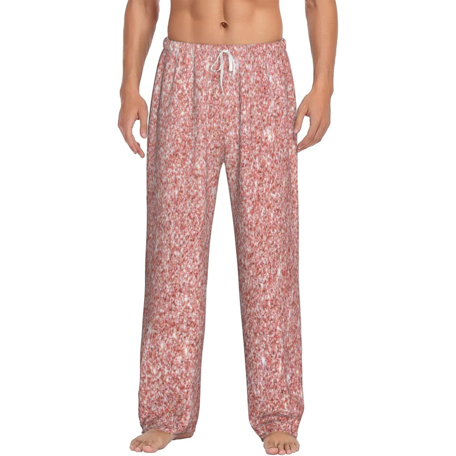 Bixox Men's Rose Gold Pink Glitter Patterned Pajama Pants with Pockets ...