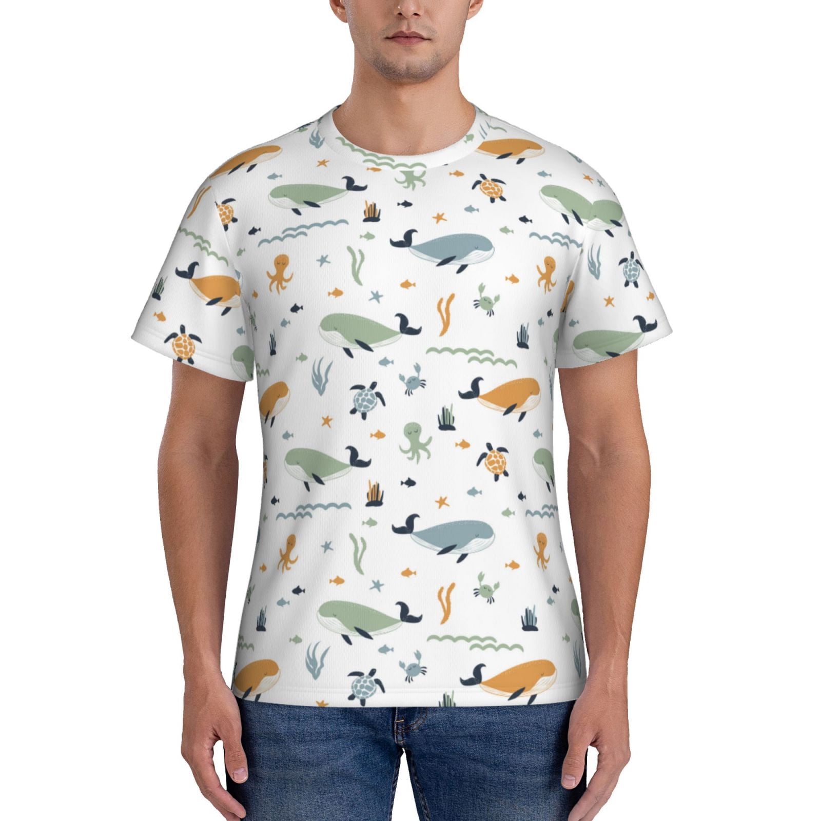 Bixox Men's Sea Creatures Printed Short Sleeve Skinny Athletic T-Shirt ...
