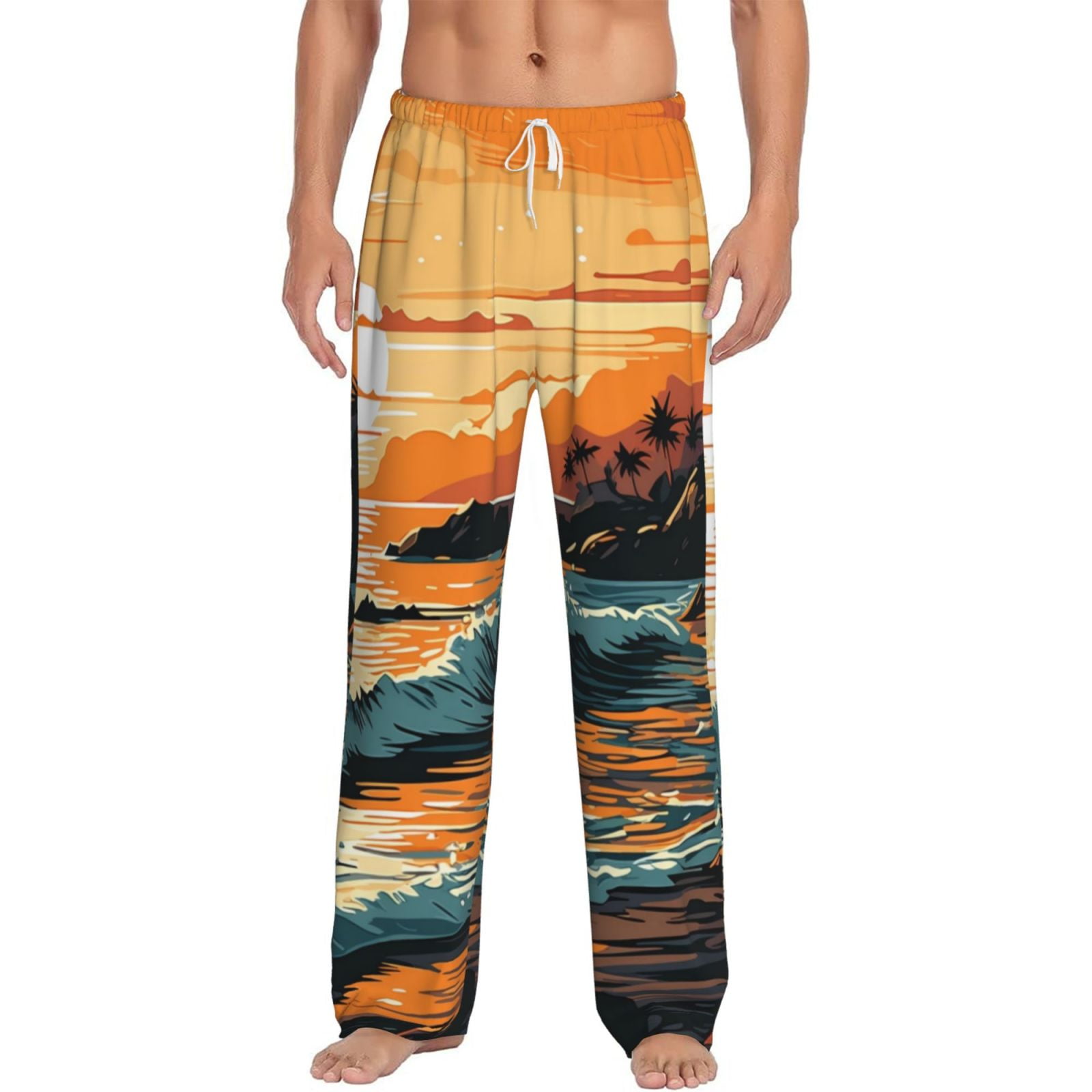 Bixox Men's Serene Ocean Sunset Patterned Pajama Pants with Pockets ...