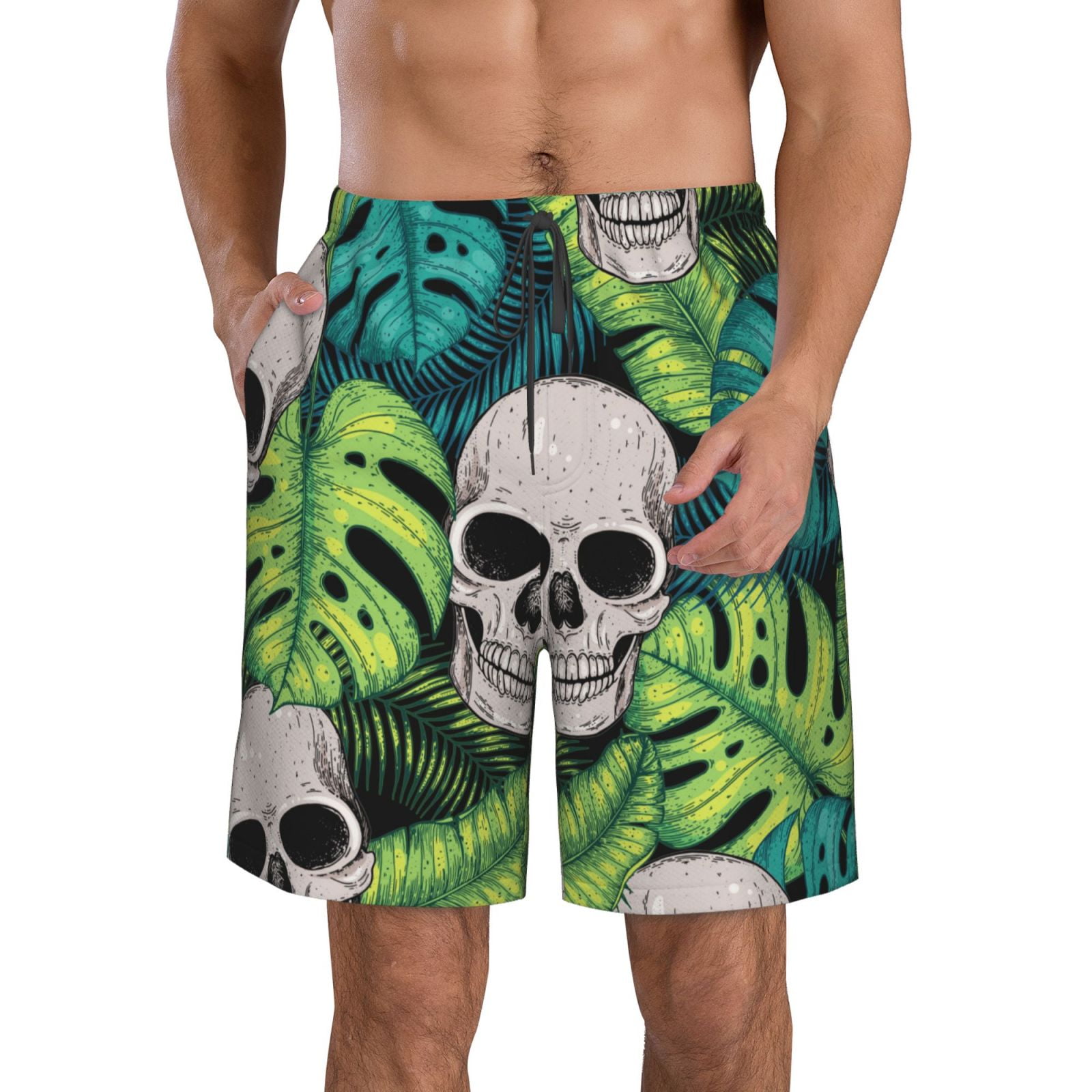 Bixox Men's Skull and Palm Leaves printing Casual Classic Fit Short ...