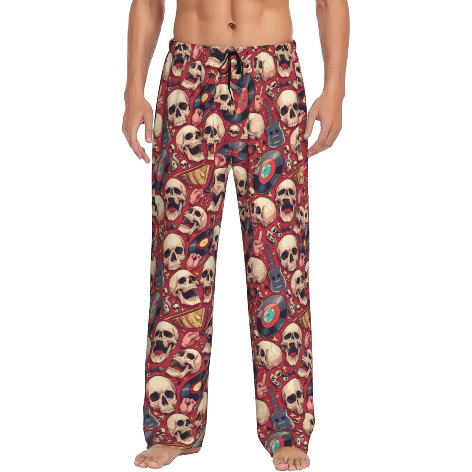 Bixox Men's Skull record Guitar music Patterned Pajama Pants with ...