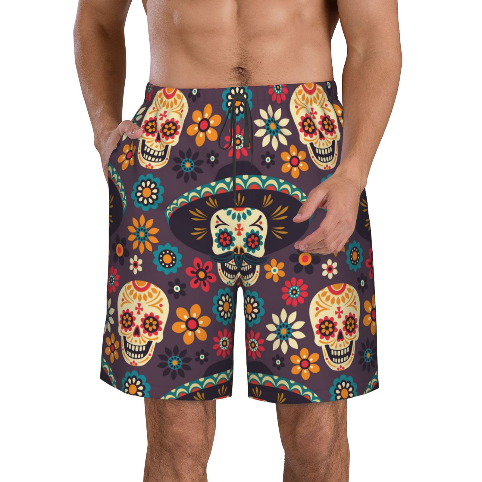 Bixox Men's Skulls and Flowers printing Casual Classic Fit Short Summer ...