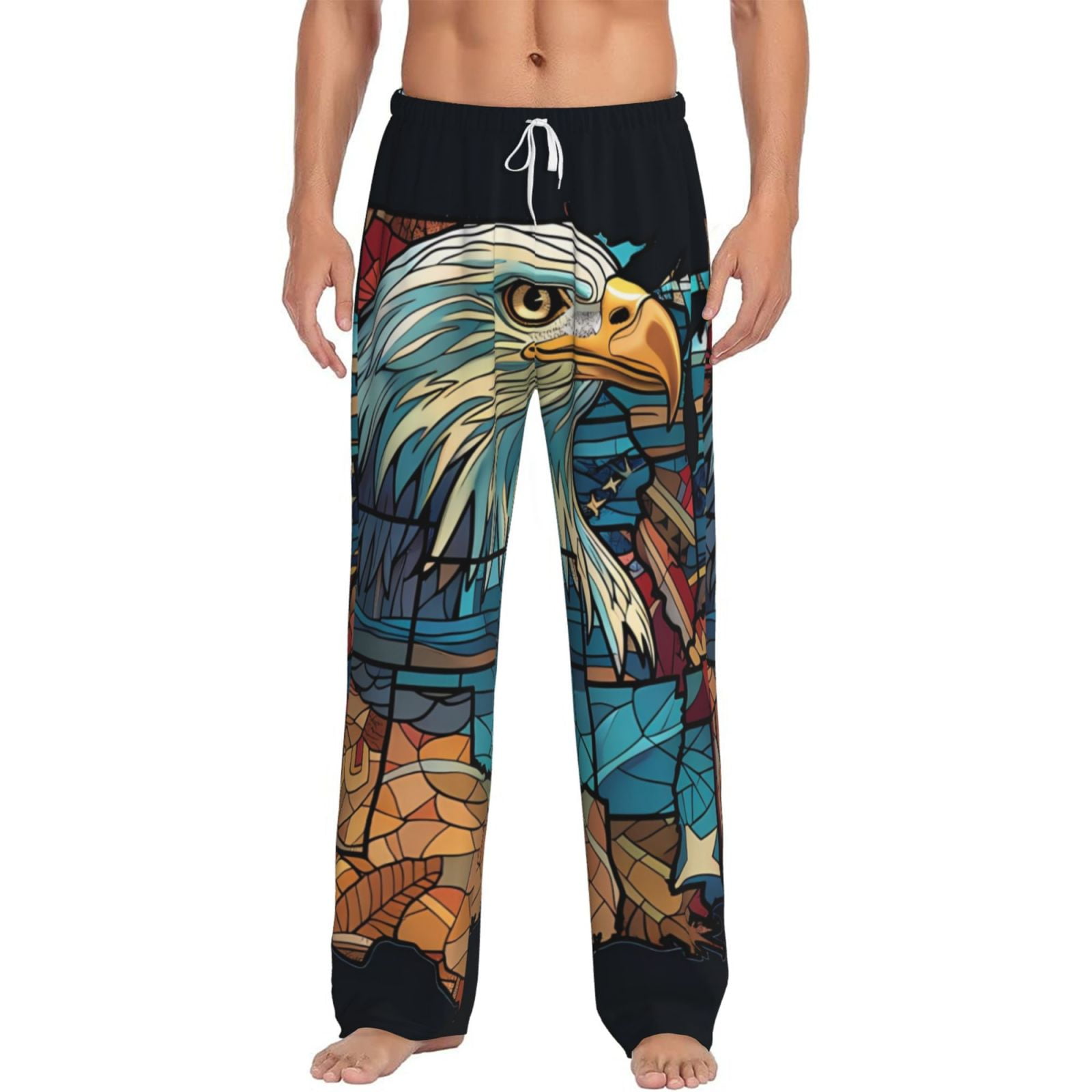 Bixox Men's Stained Glass Eagle USA Patterned Pajama Pants with Pockets ...