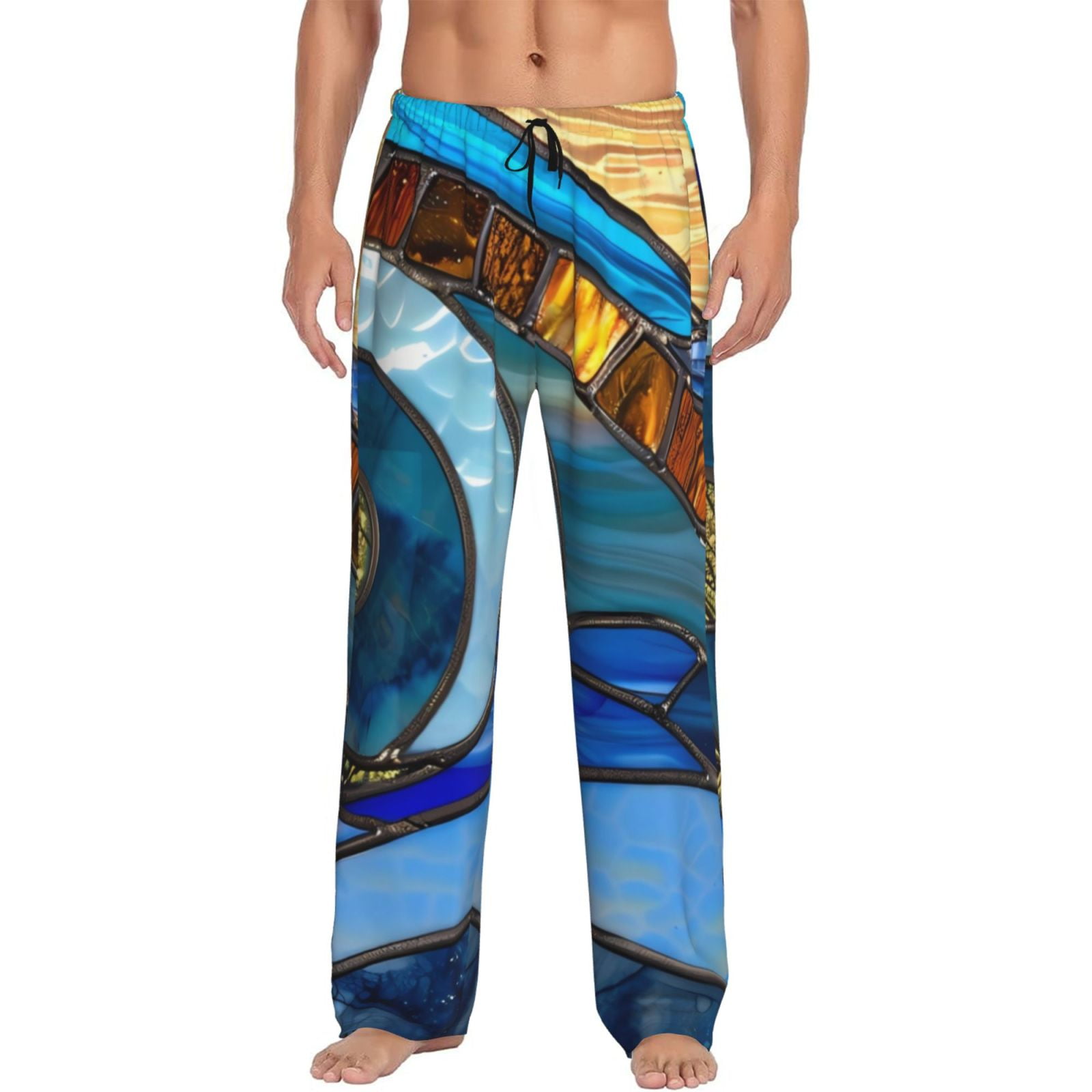 Bixox Men's Stained Glass Ocean Wave Patterned Pajama Pants with ...