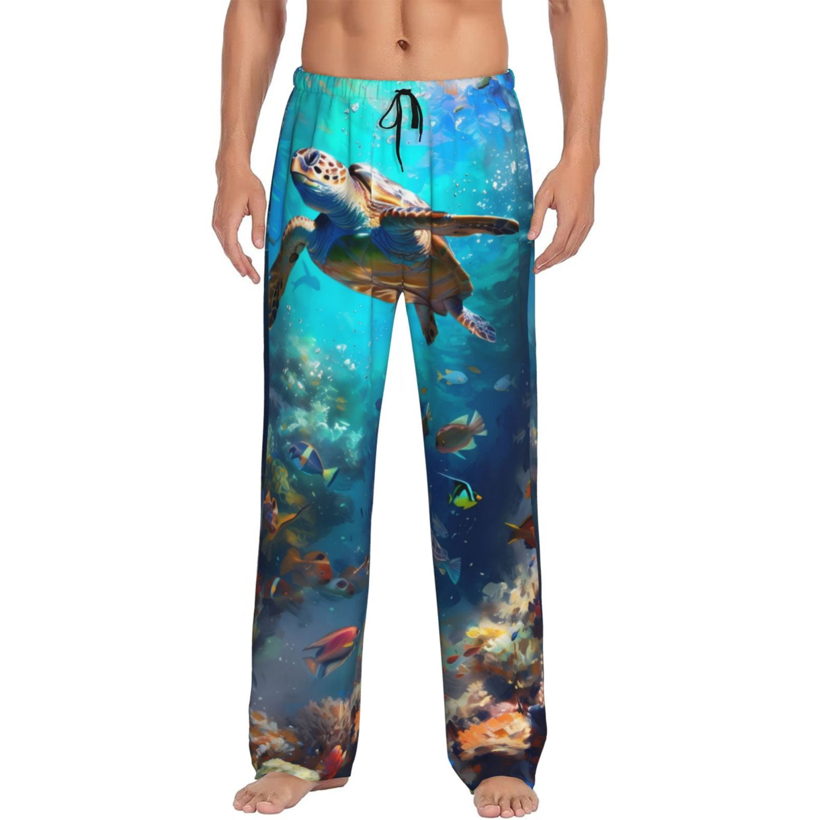 Bixox Men's Underwater Fish Turtle Patterned Pajama Pants with Pockets ...