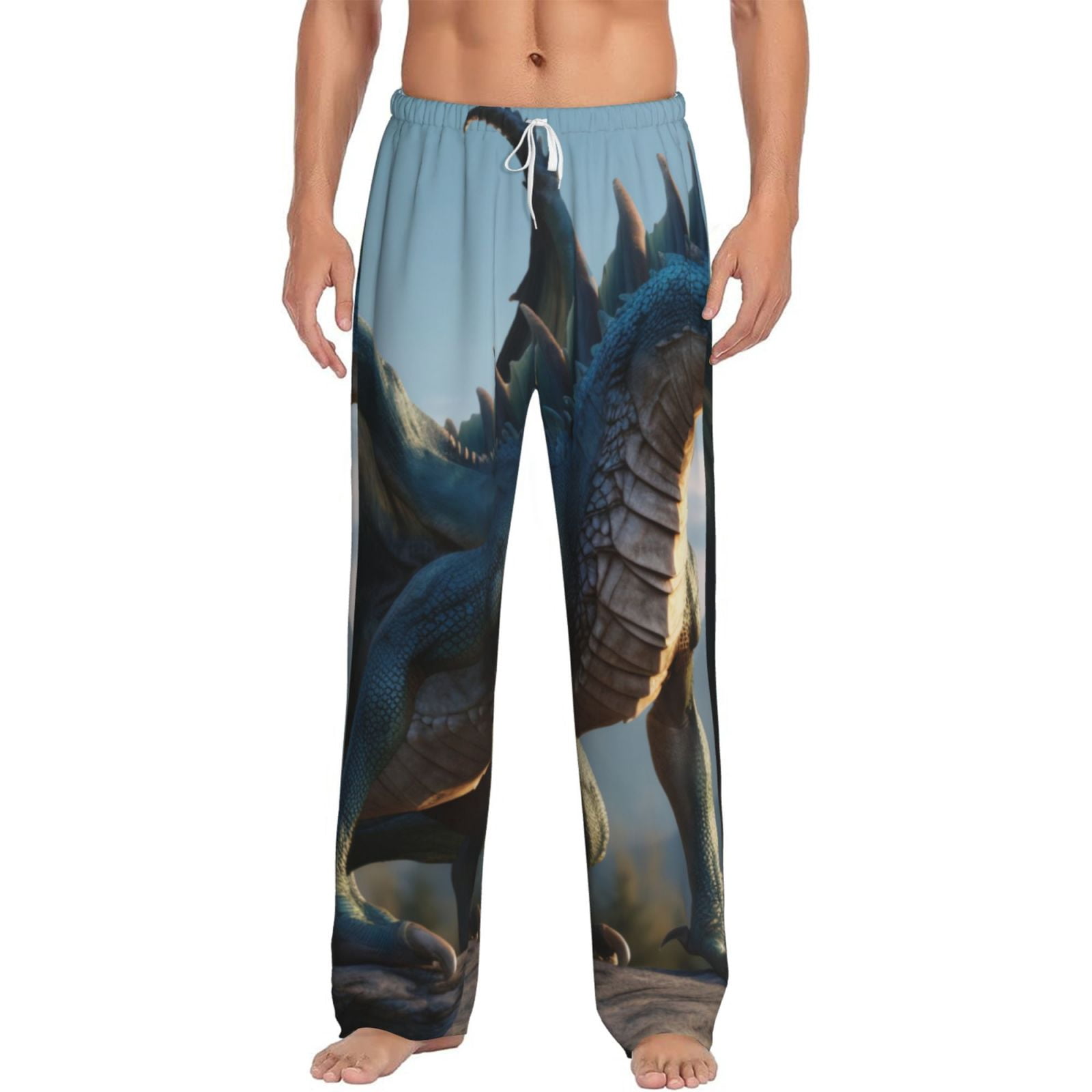 Bixox Men's Wild Blue Cool Dragon Patterned Pajama Pants with Pockets ...