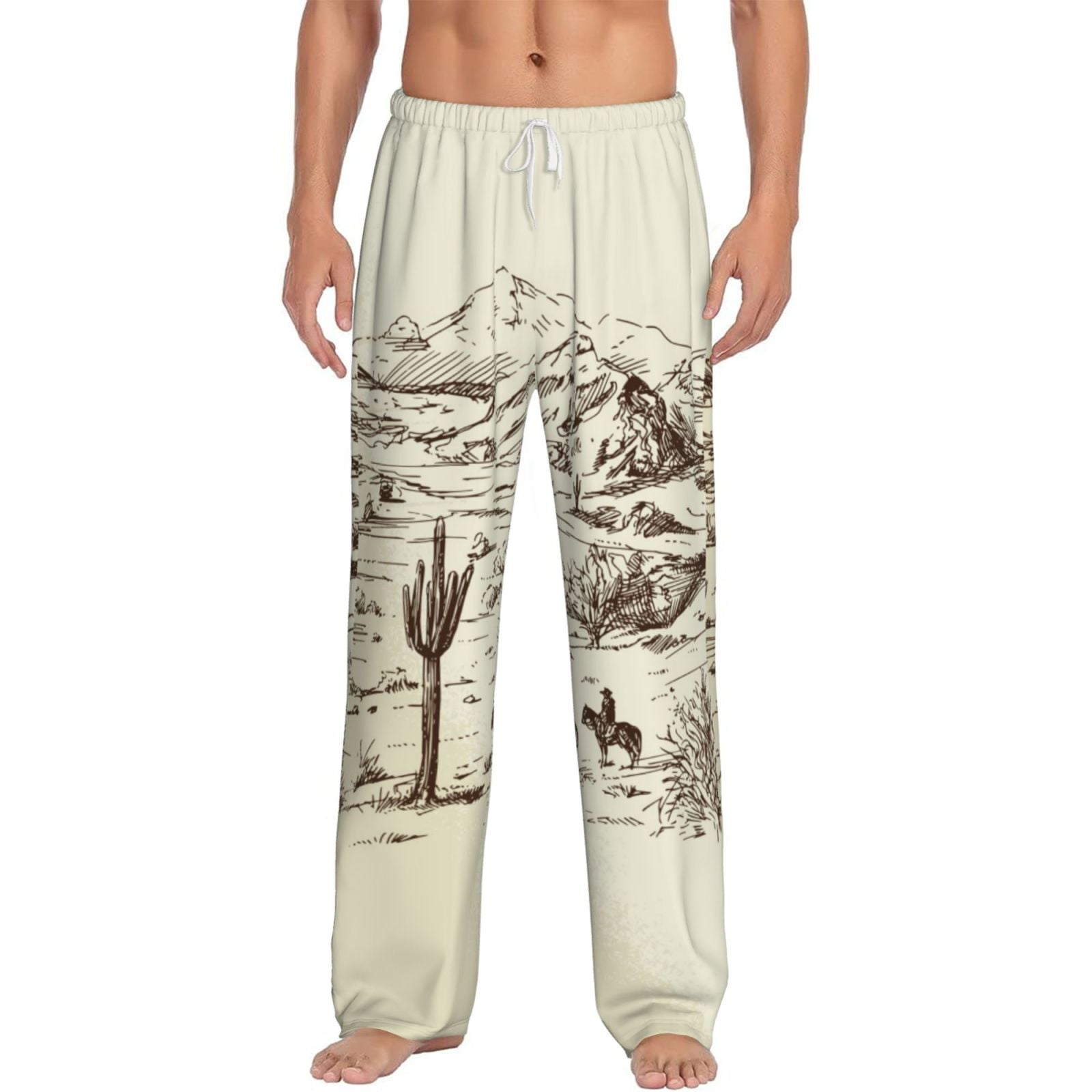 Bixox Men's Wild West Desert With Cowboys Patterned Pajama Pants with ...