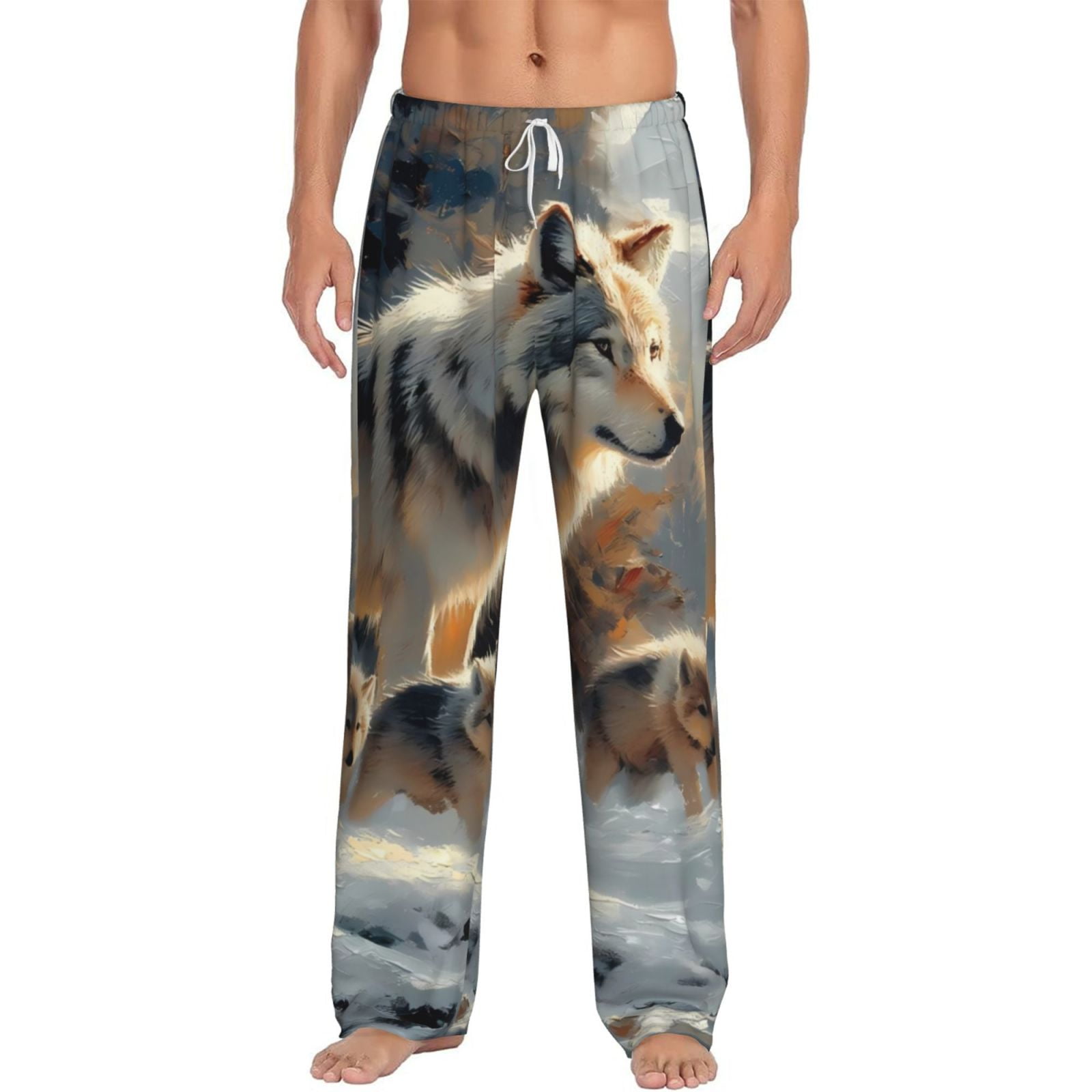Bixox Men's Wolf Family Winter Wonderland Patterned Pajama Pants with ...
