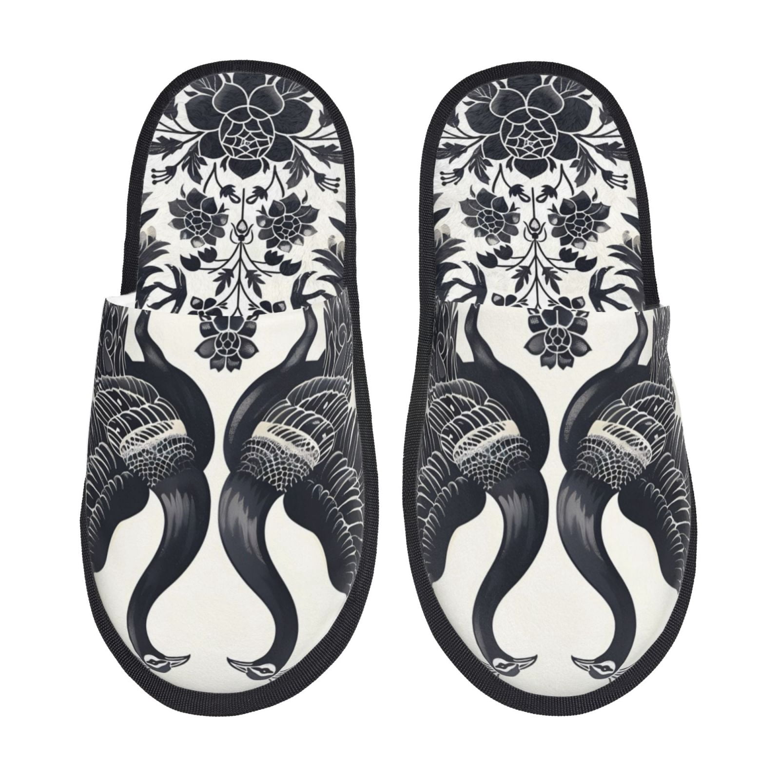 Bixox Men's Women's Artistic Black White Peacocks Patterned Plush House ...