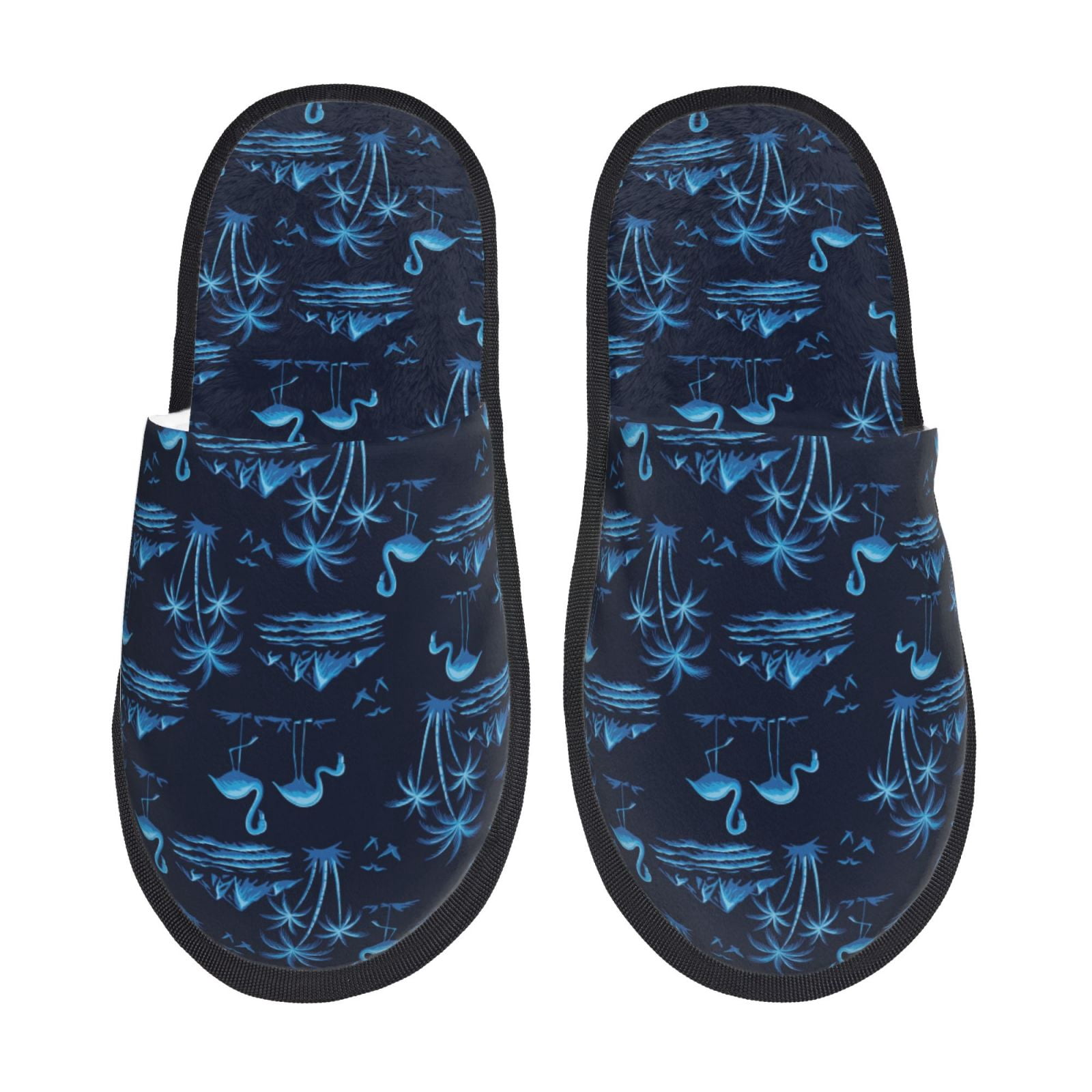 Bixox Men's Women's BLUE Flamingo Birds Patterned Plush House Slippers ...