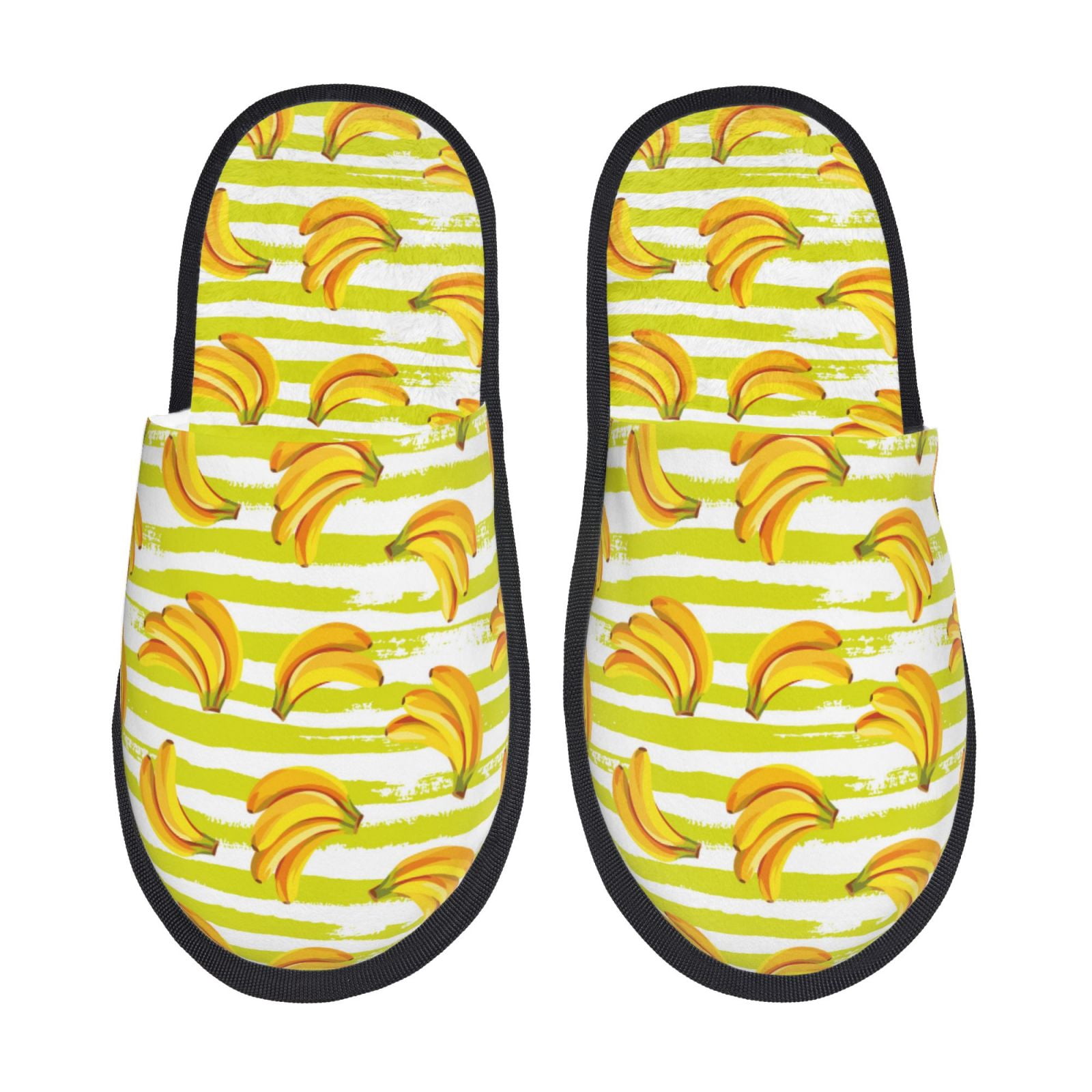 Bixox Men's Women's Bananas On A Striped Patterned Plush House Slippers ...