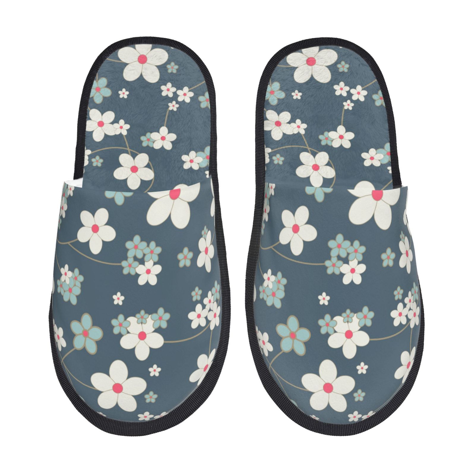 Bixox Men's Women's Blue Flower Patterned Plush House Slippers, Memory ...