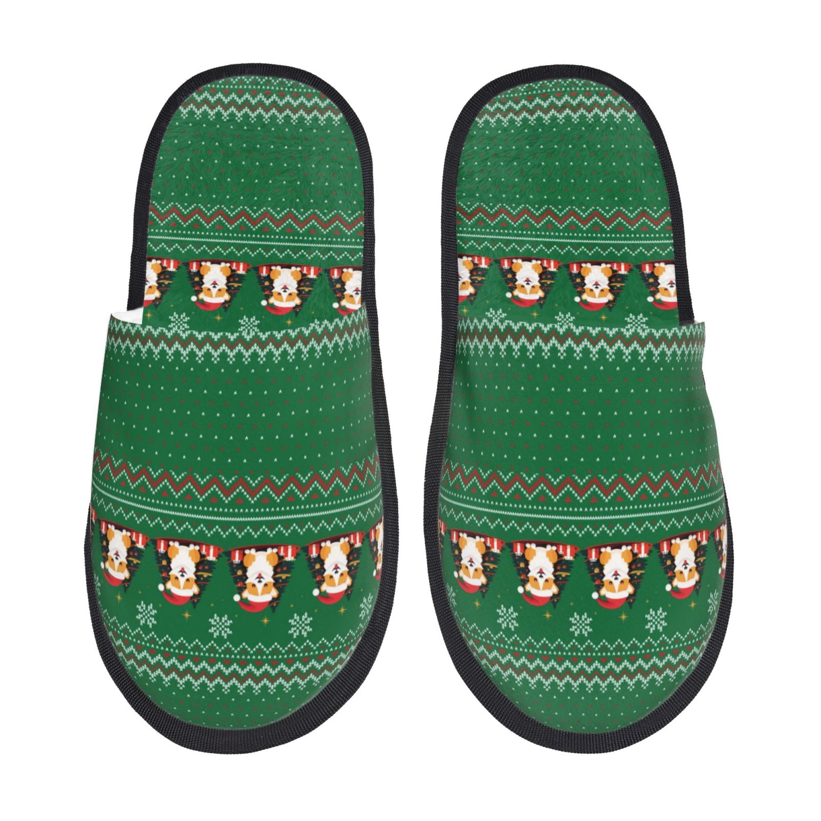 Bixox Men's Women's Christmas Corgis Patterned Plush House Slippers ...