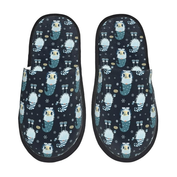 Bixox Men's Women's Christmas Gnome blue Patterned Plush House Slippers ...