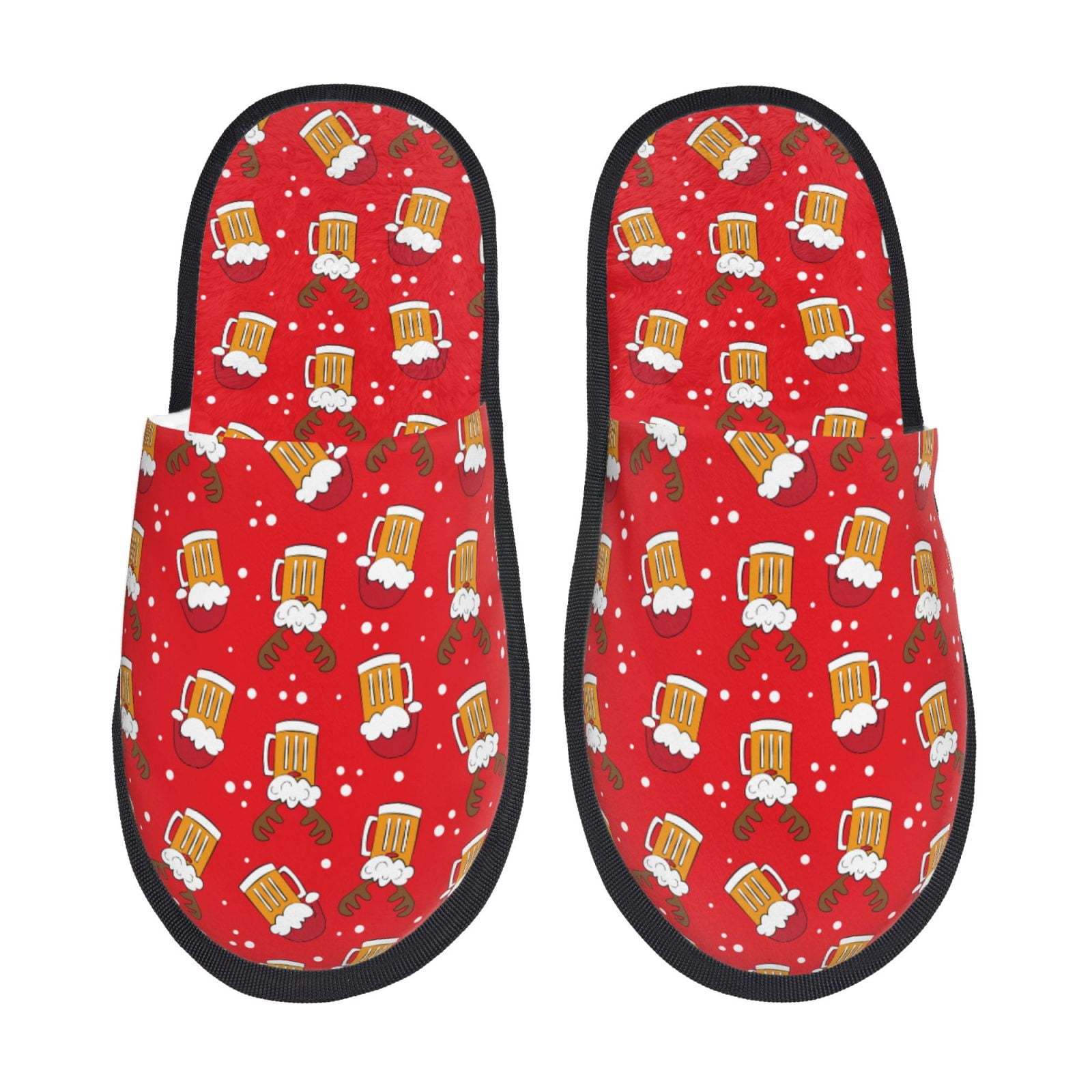Bixox Men's Women's Christmas Hat beer Patterned Plush House Slippers ...