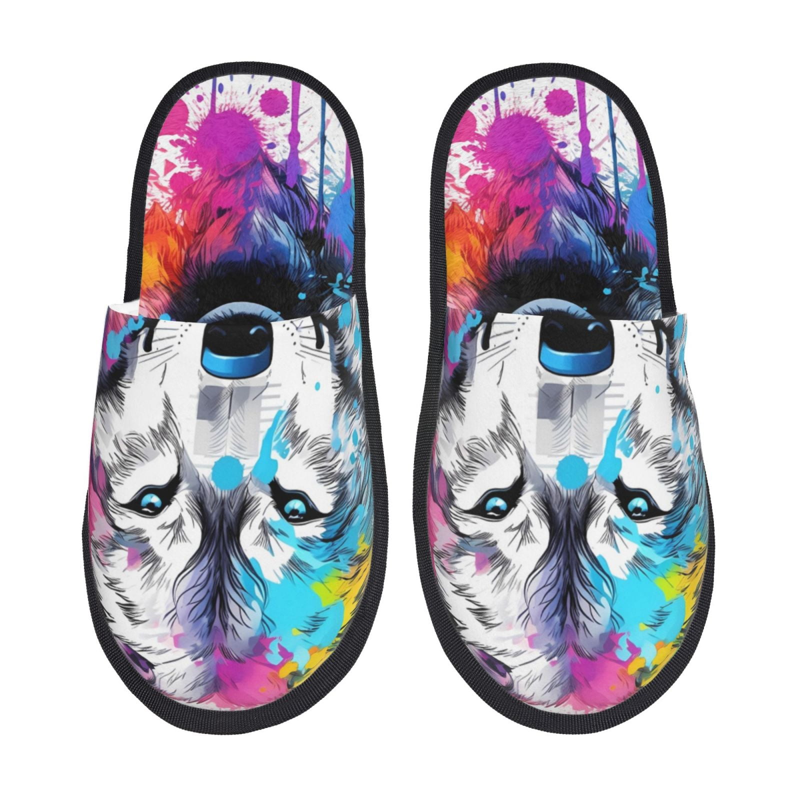 Bixox Men's Women's Cool Colorful Wolf Patterned Plush House Slippers ...
