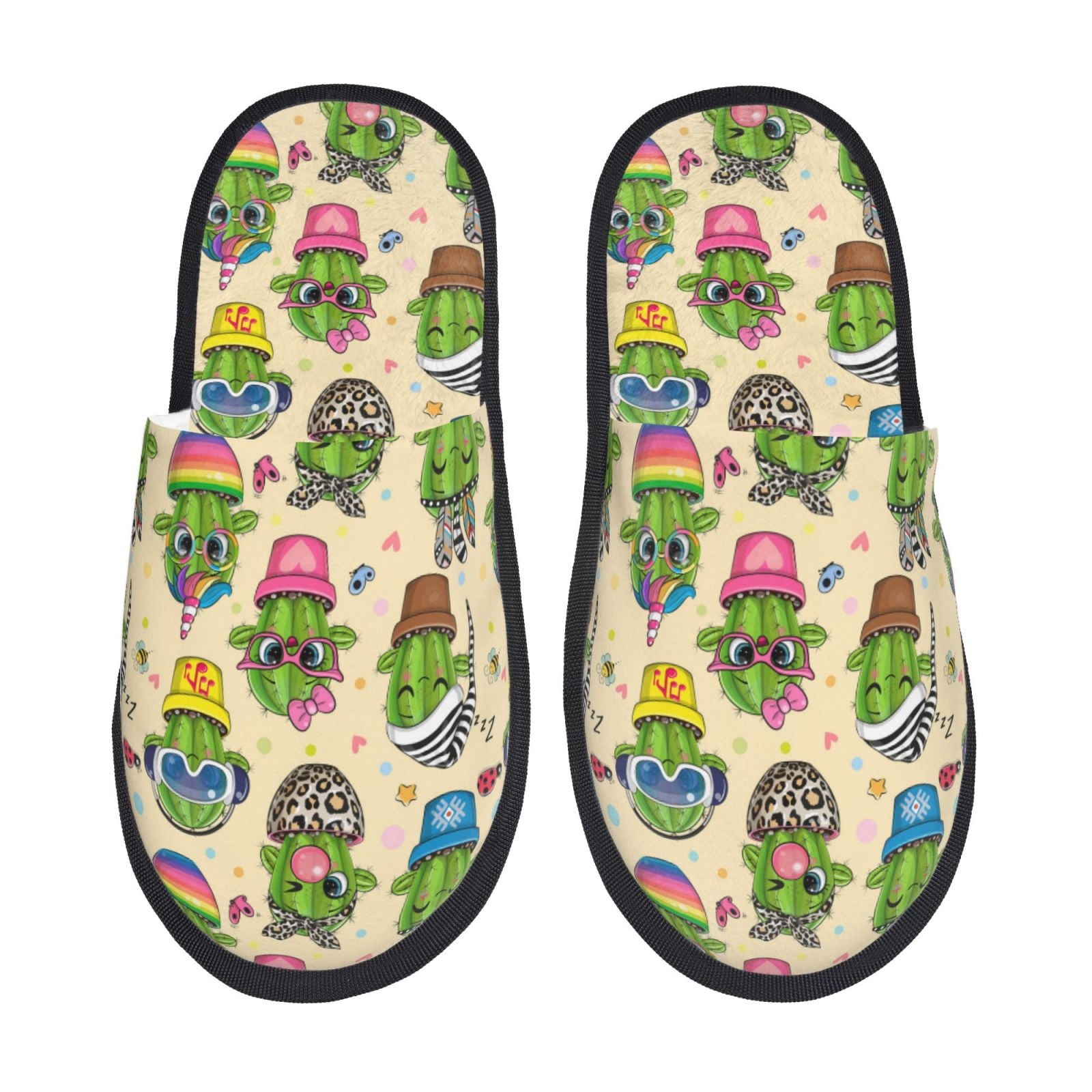 Bixox Men's Women's Cute Cartoon Cactus Patterned Plush House Slippers ...