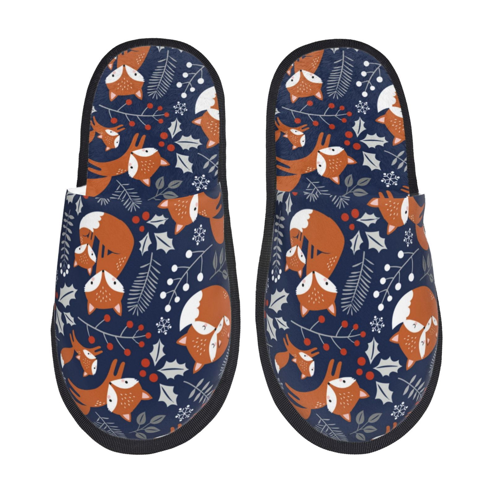 Bixox Men's Women's Cute Foxes Patterned Plush House Slippers, Memory ...