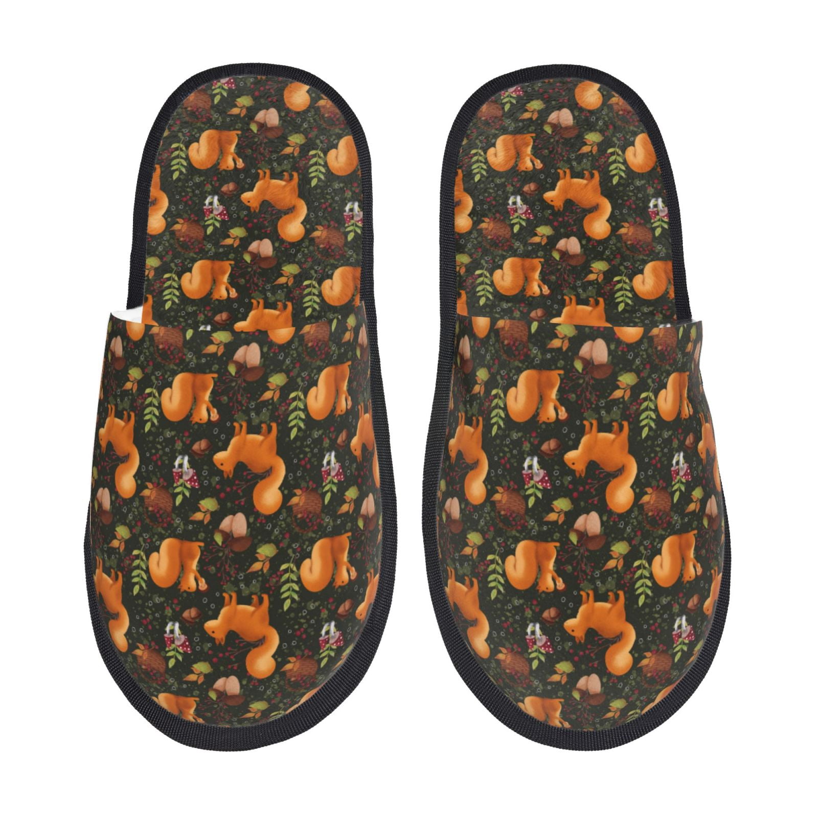 Bixox Men's Women's Festive Squirrels Dark Forest Patterned Plush House ...