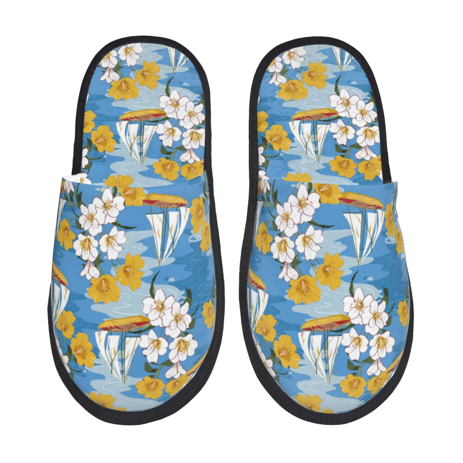 Bixox Men's Women's Flower and Sail Boat Patterned Plush House Slippers ...