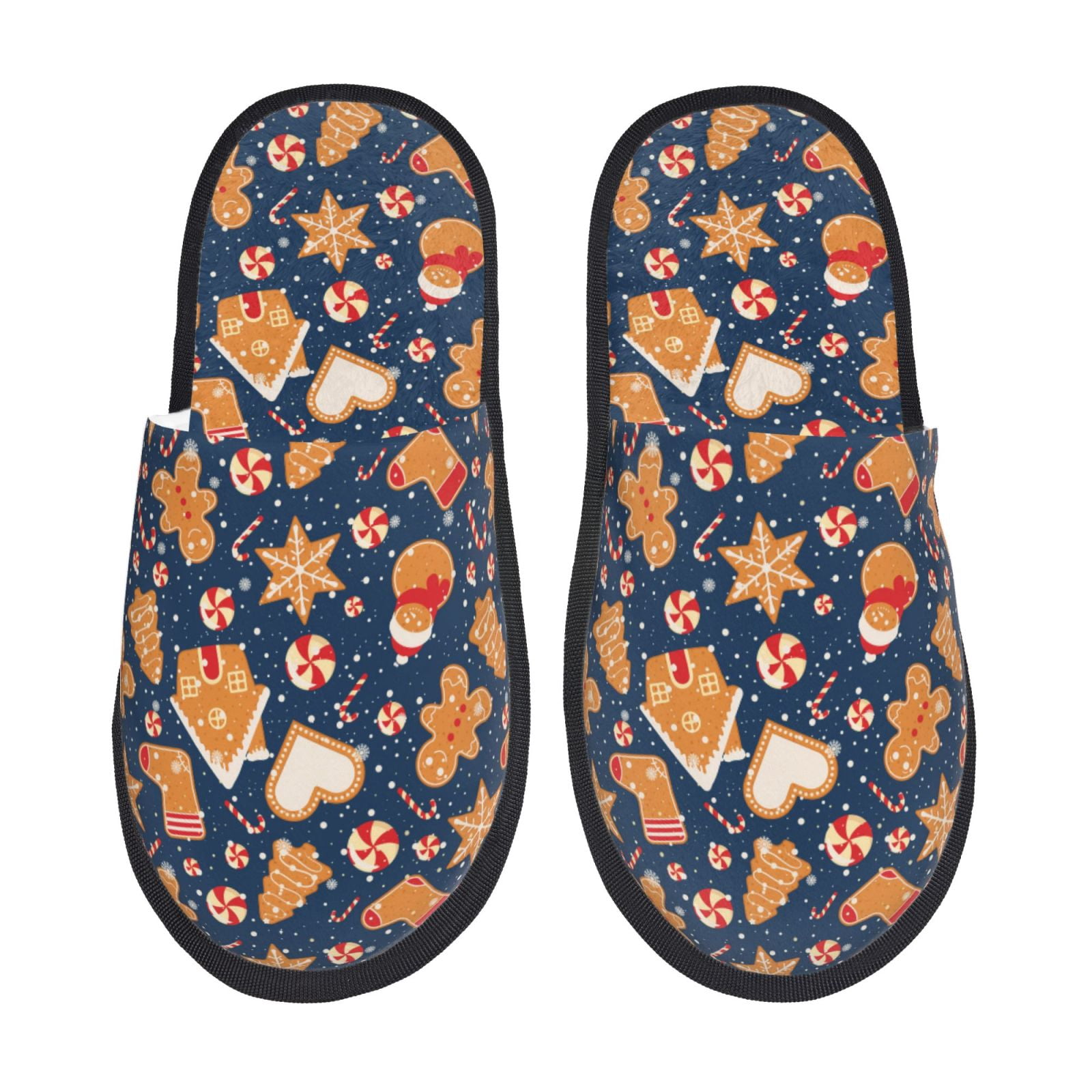 Bixox Men's Women's Gingerbread Delights Patterned Plush House Slippers ...