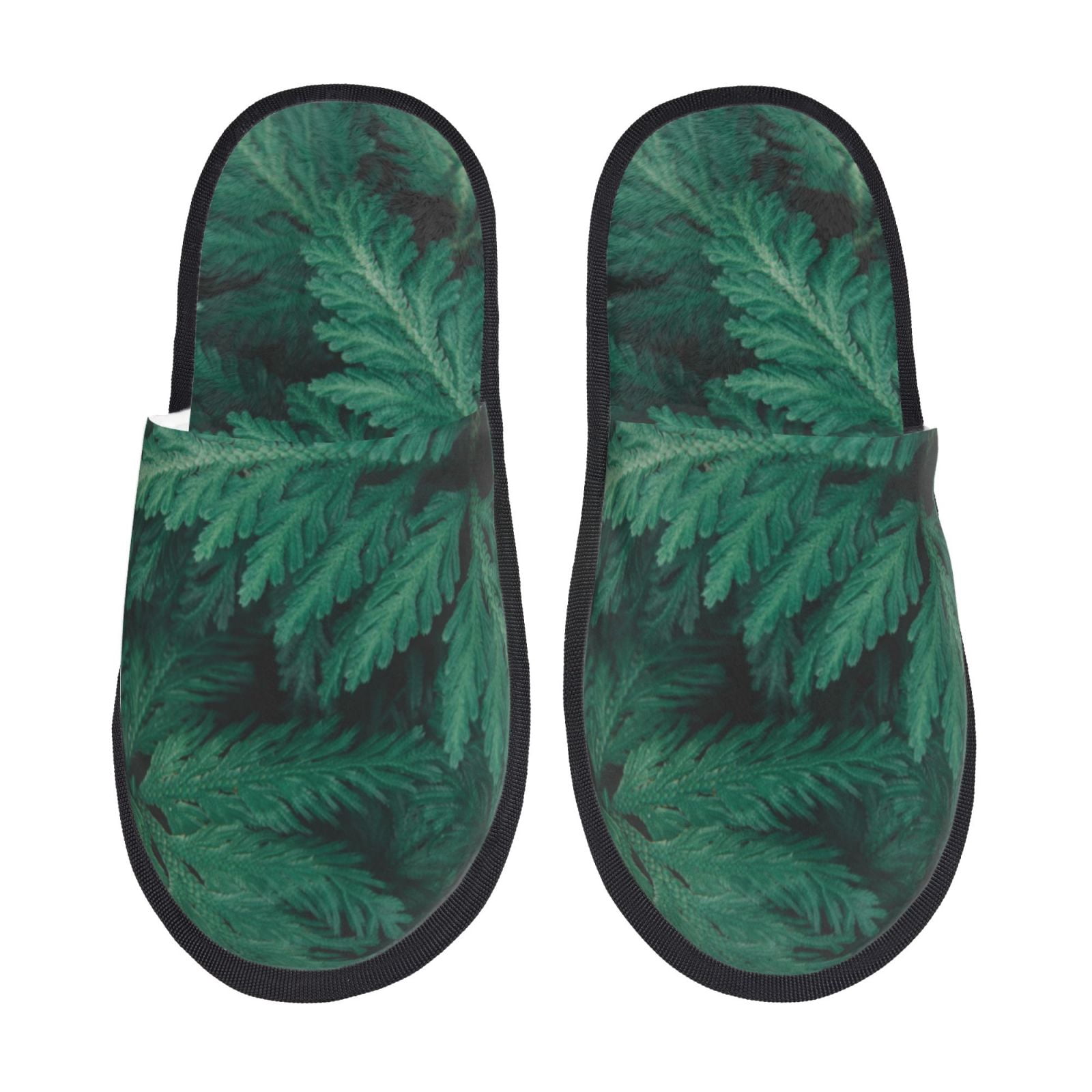 Bixox Men's Women's Green Leave Fern Patterned Plush House Slippers ...