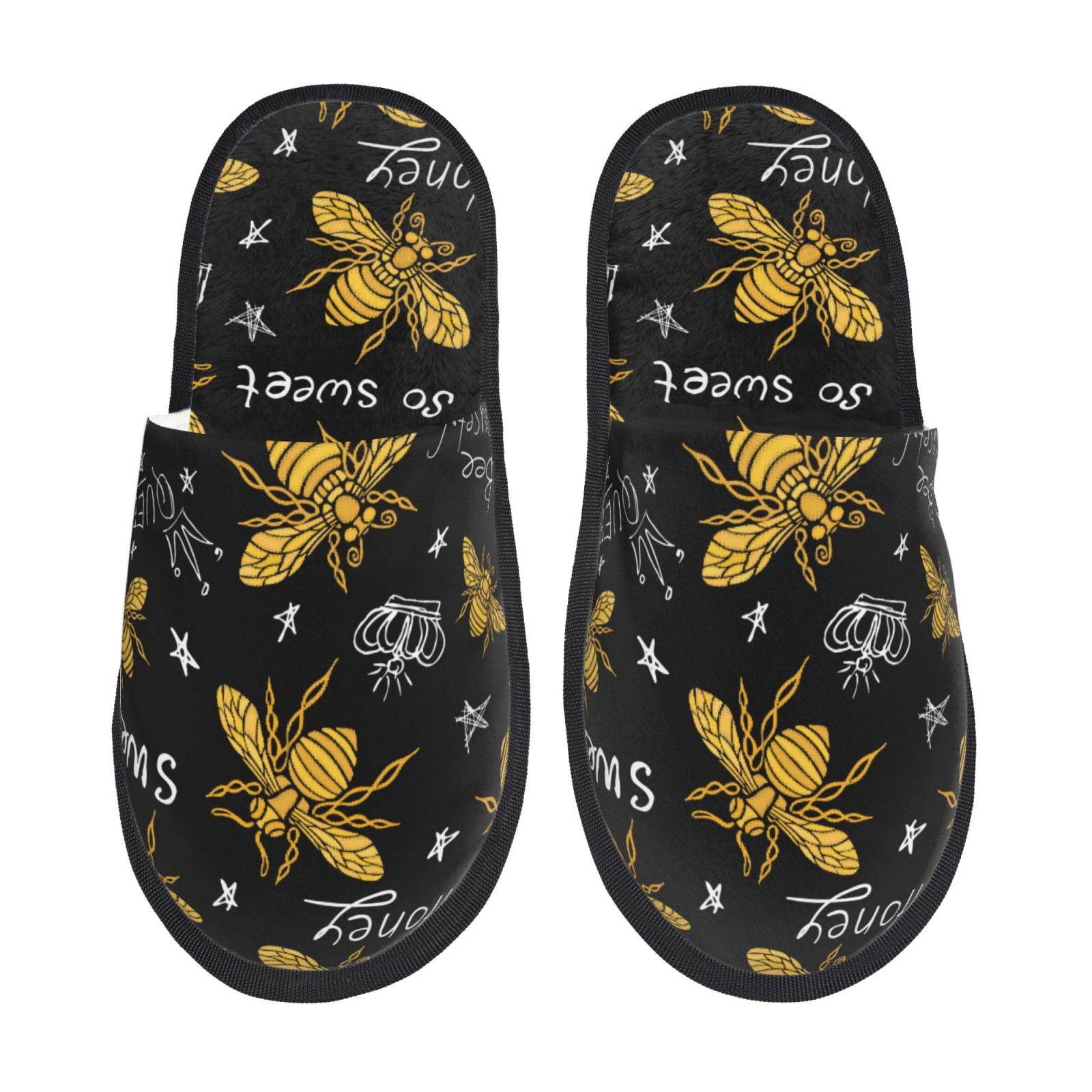 Bixox Men's Women's Hohey Bee Golden Embroidery Patterned Plush House ...