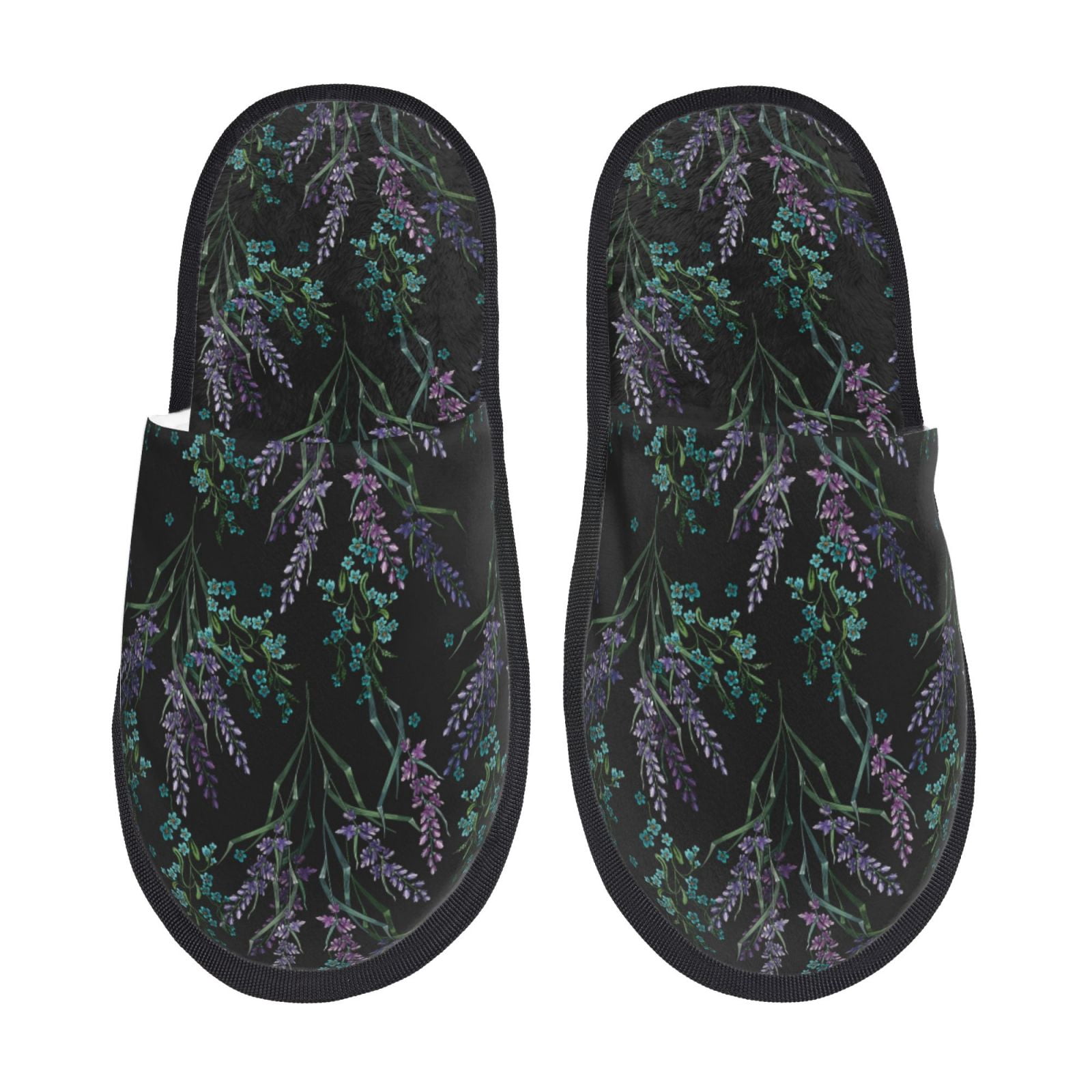 Bixox Men's Women's Lavender Flowers Patterned Plush House Slippers ...