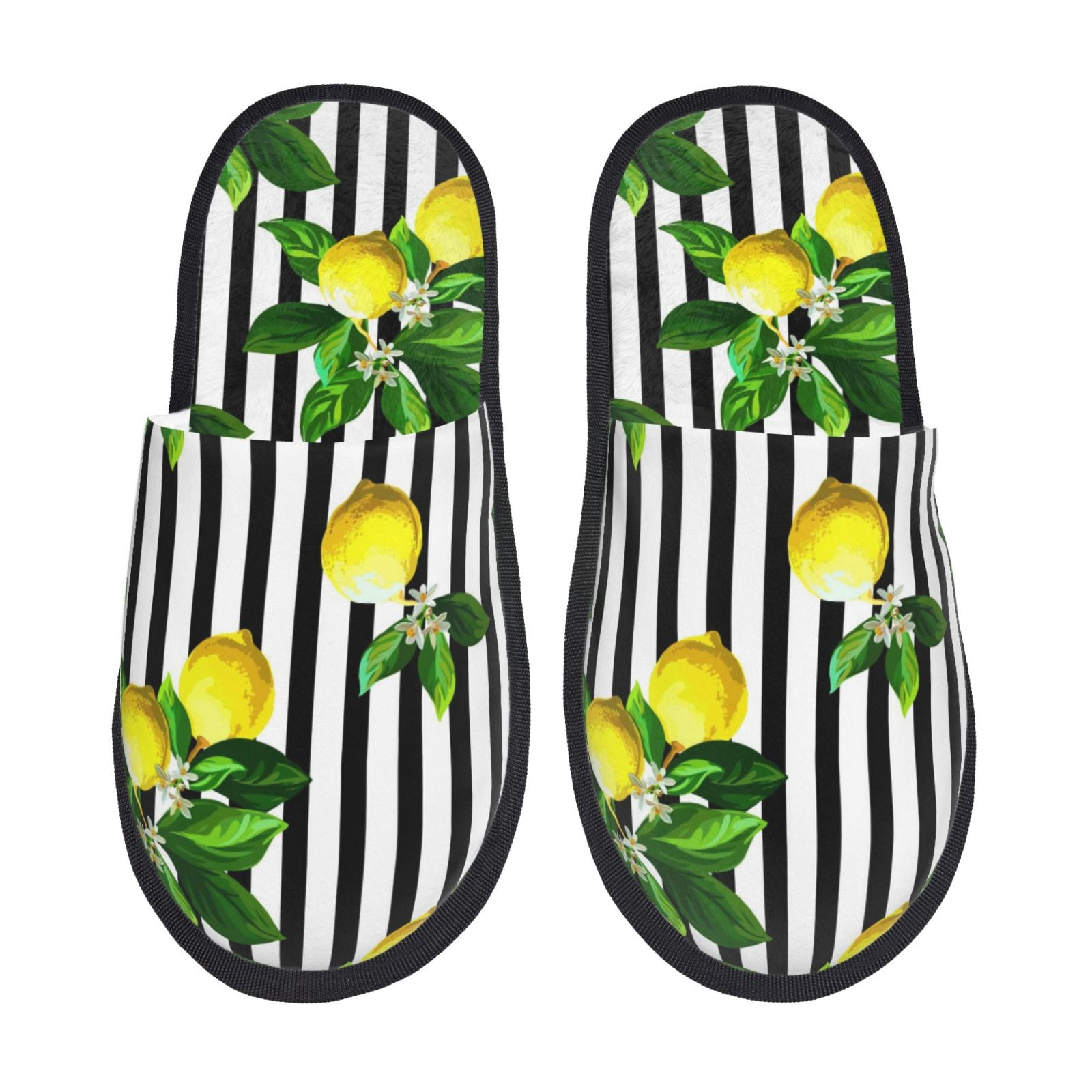 Bixox Men's Women's Lemons on Striped Patterned Plush House Slippers ...