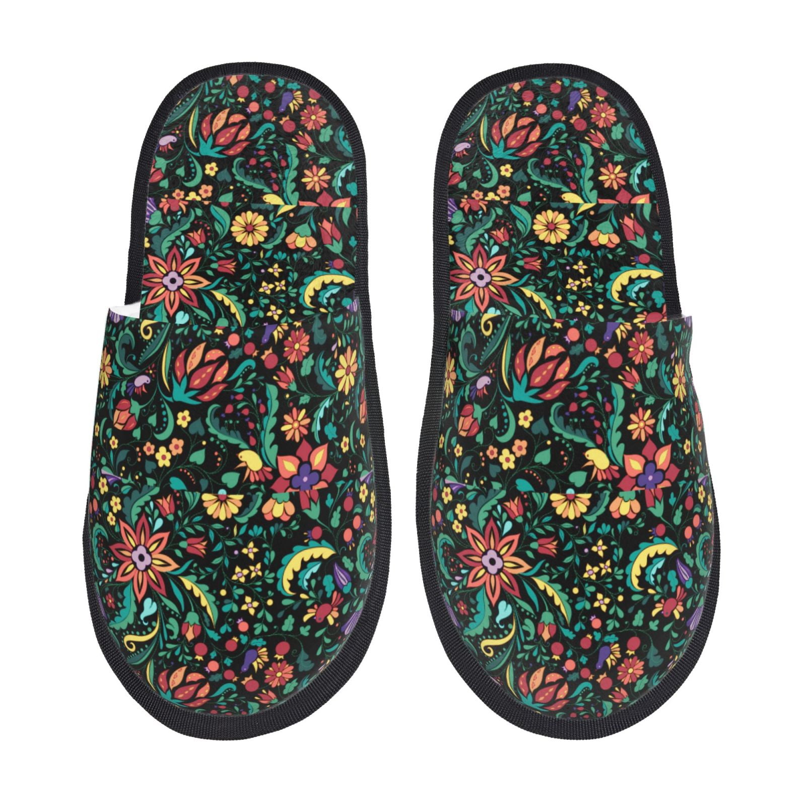 Bixox Men's Women's Mexican Flower 1 Patterned Plush House Slippers ...