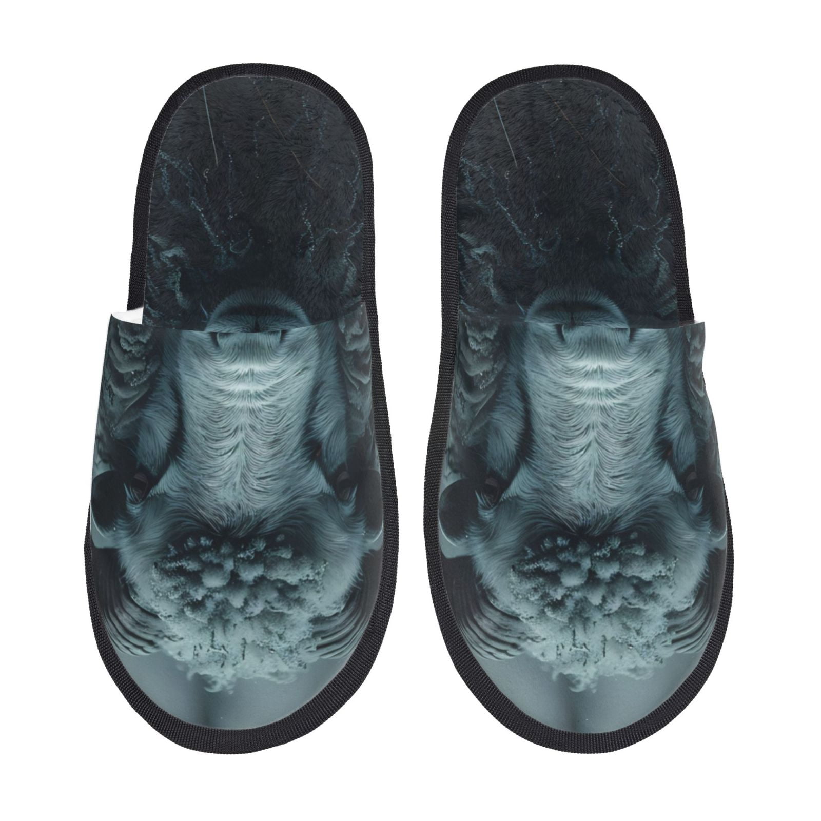 Bixox Men's Women's Moody Ram Portrait Patterned Plush House Slippers, Memory Foam Slippers ...