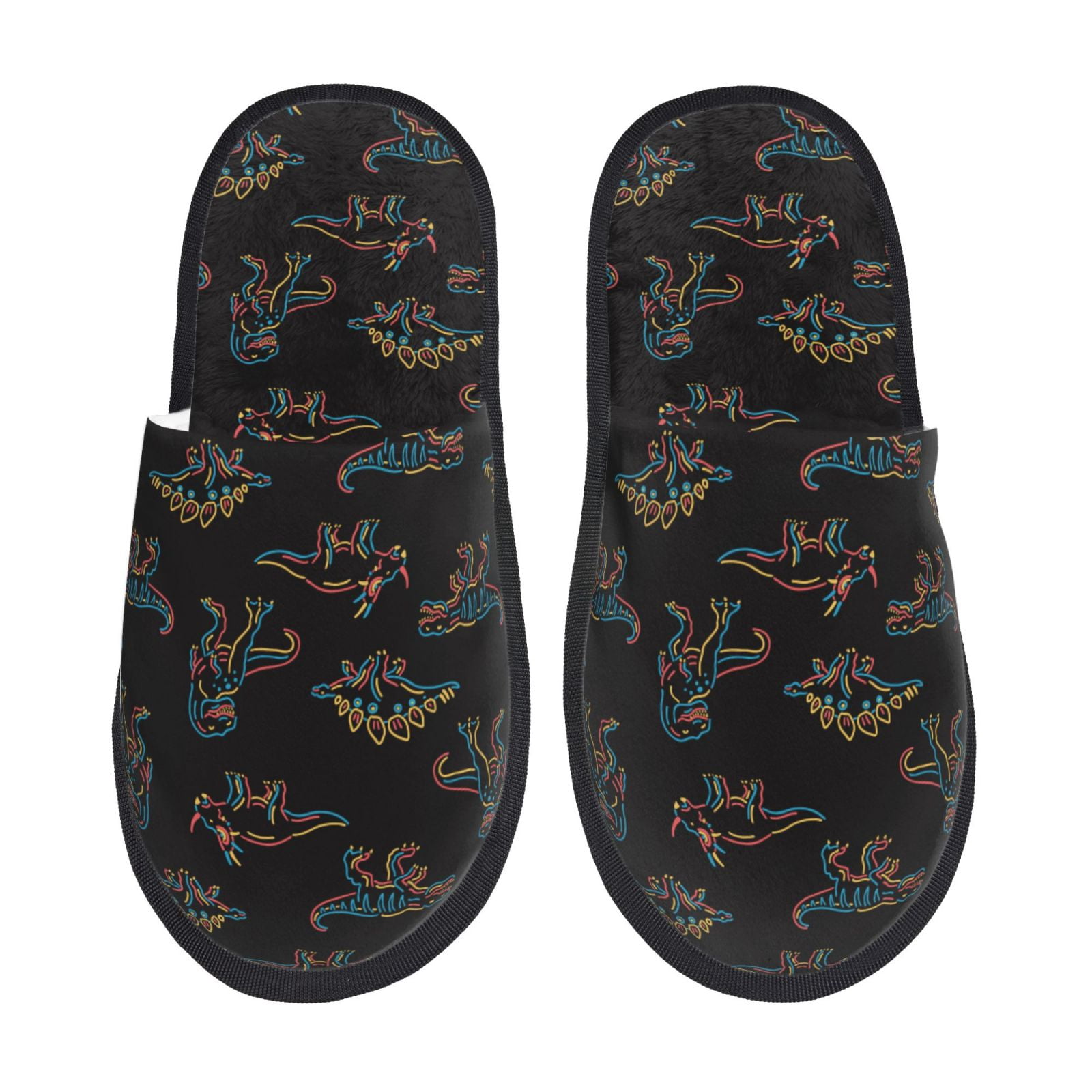 Bixox Men's Women's Neon Dinosaur Patterned Plush House Slippers ...