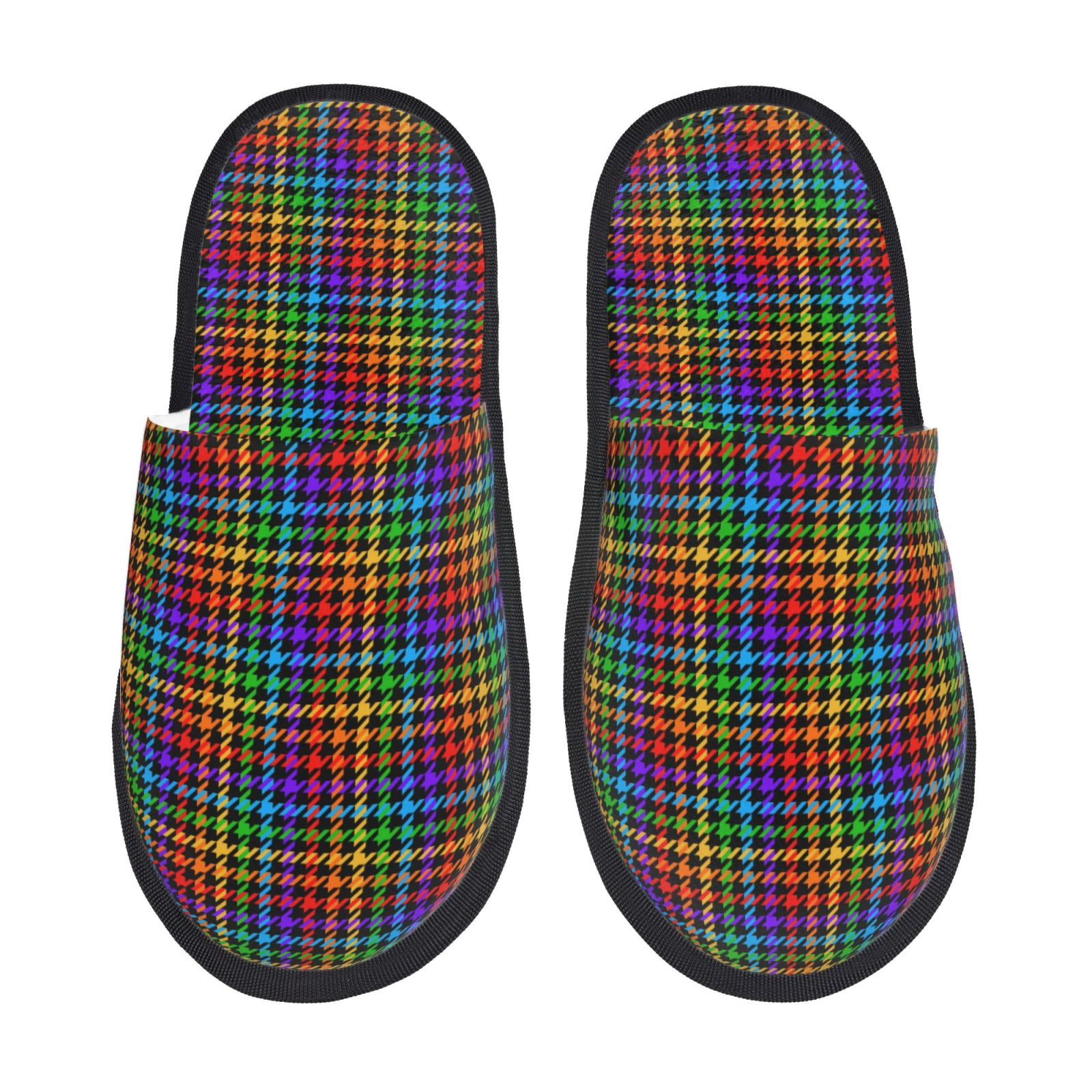 Bixox Men's Women's Rainbow Houndstooth Patterned Plush House Slippers ...