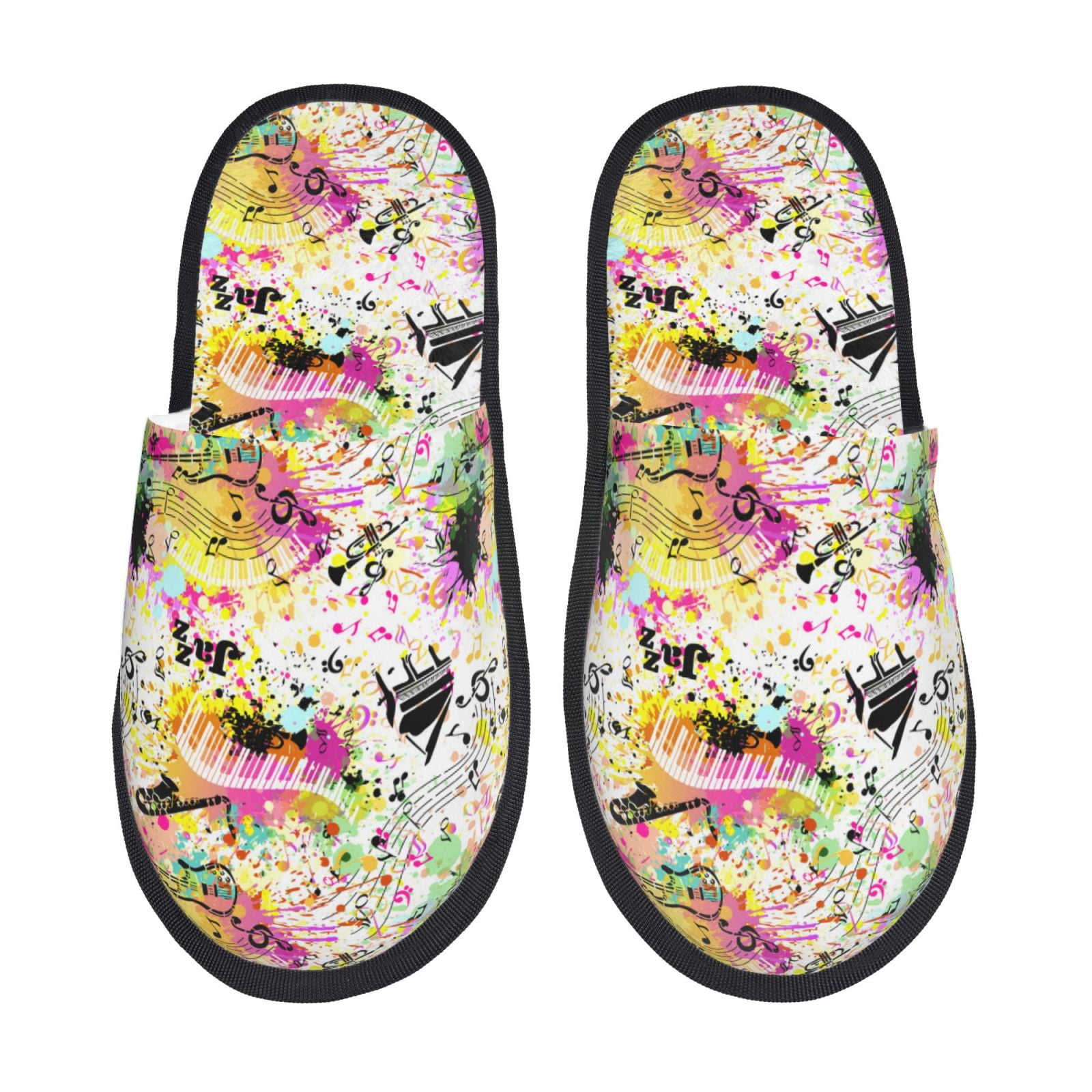 Bixox Men's Women's Retro Musical Patterned Plush House Slippers ...