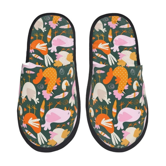 Bixox Men's Women's Roosters and Chicks Patterned Plush House Slippers ...
