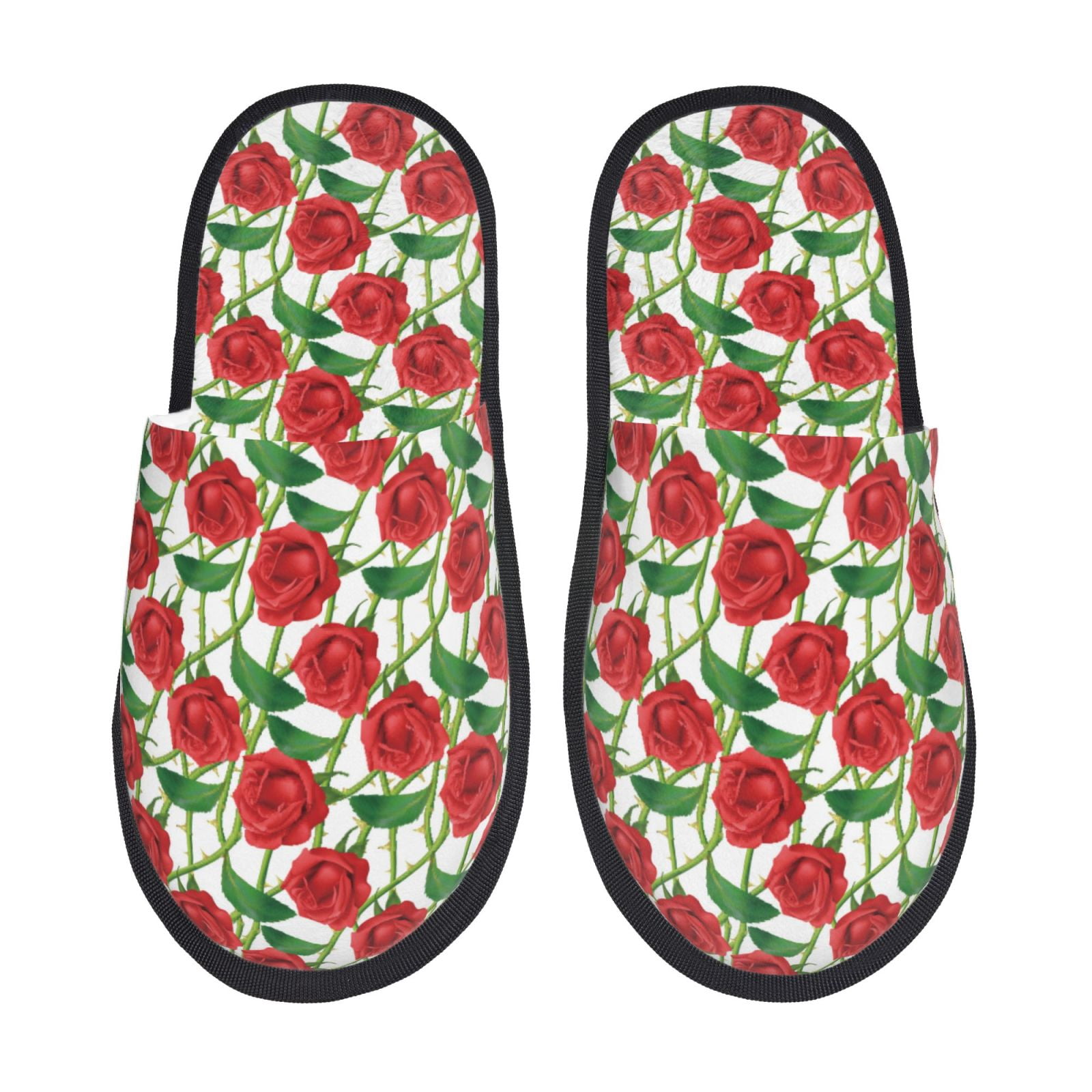 Bixox Men's Women's Rose Flowers Patterned Plush House Slippers, Memory ...