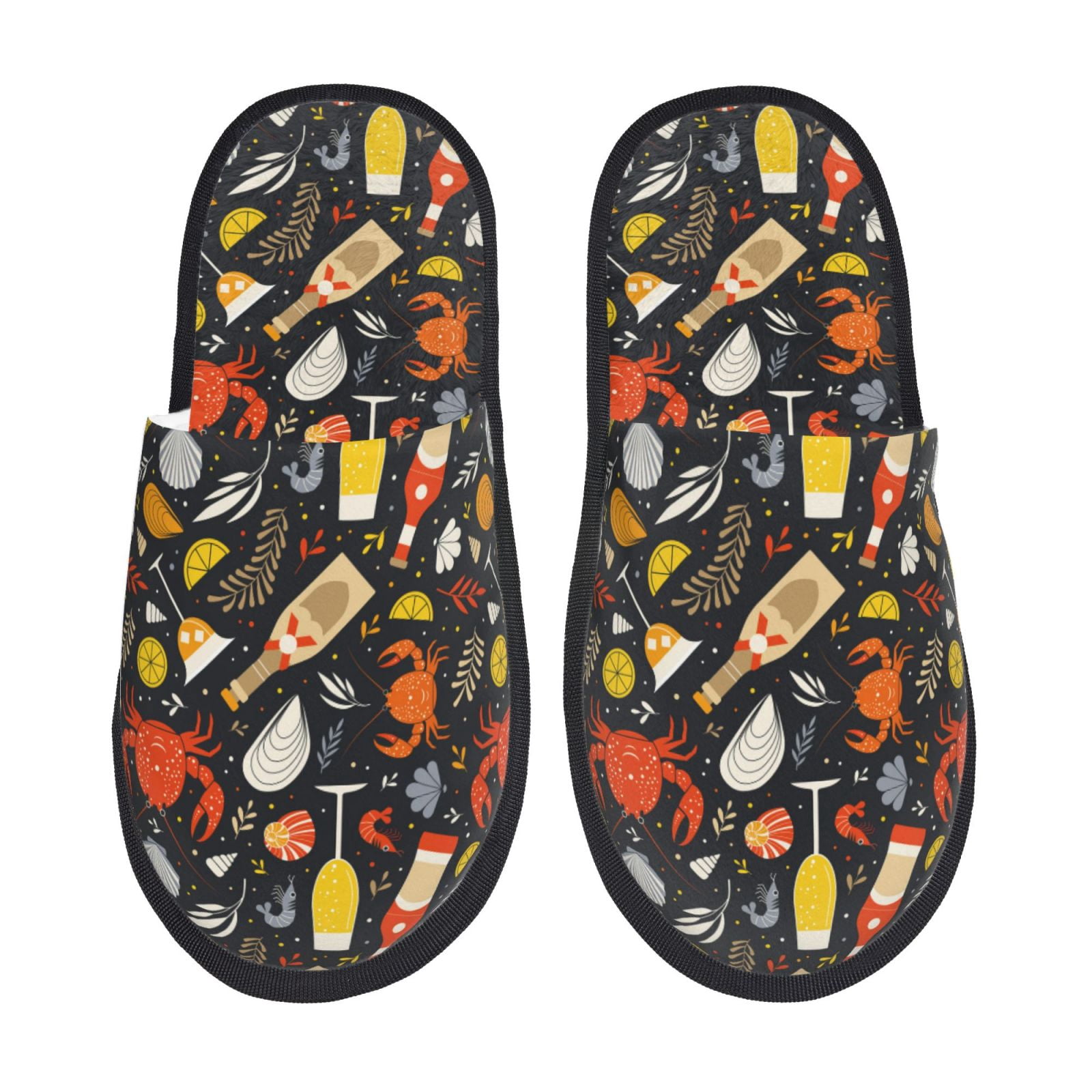 Bixox Men's Women's Seafood And Drinks Patterned Plush House Slippers ...