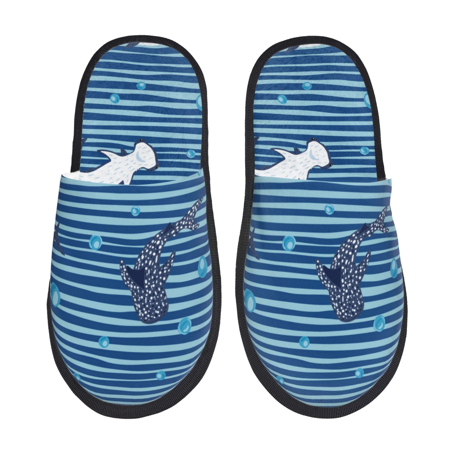 Bixox Men's Women's Sharks on White Blue Striped Patterned Plush House ...