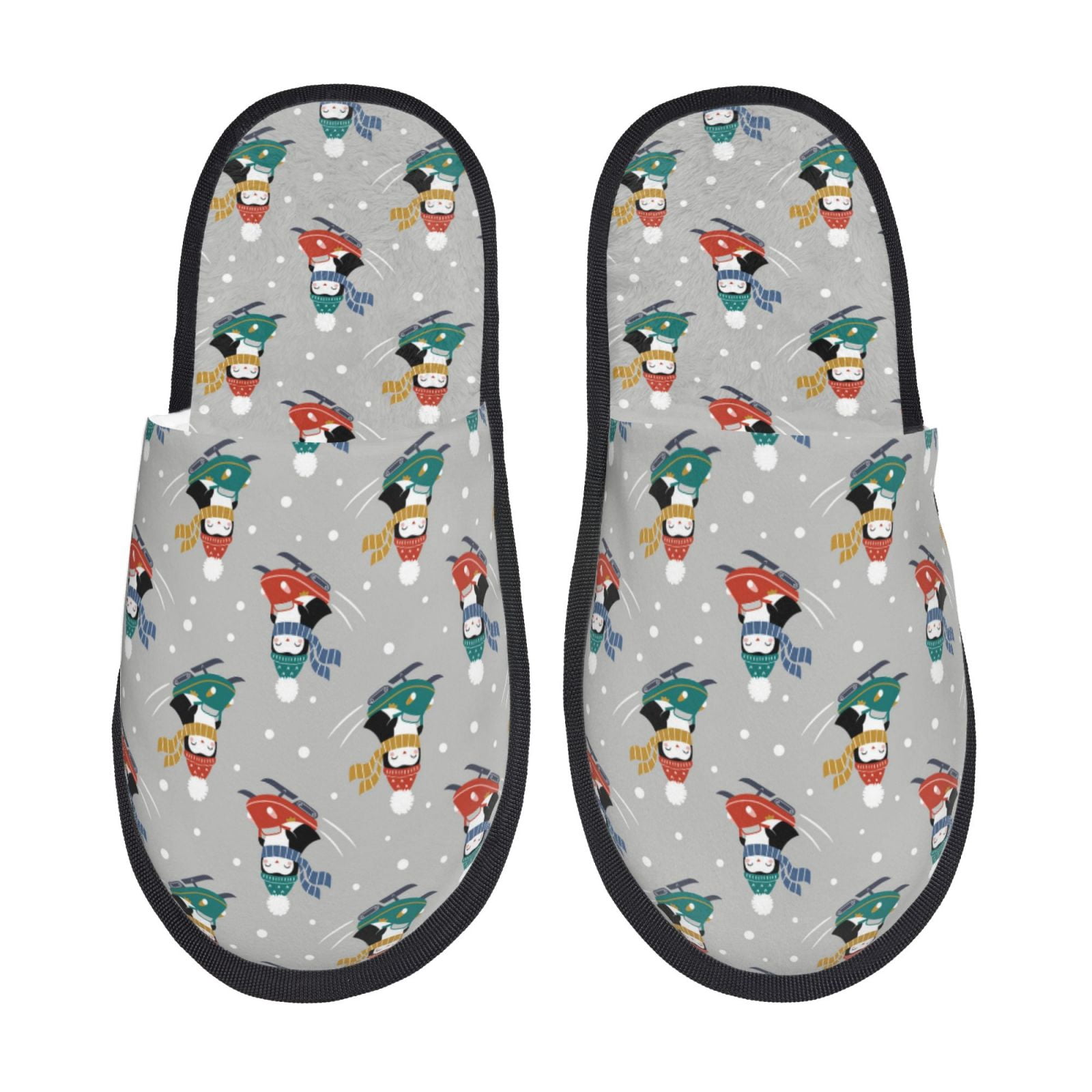 Bixox Men's Women's Skiing penguin Patterned Plush House Slippers ...