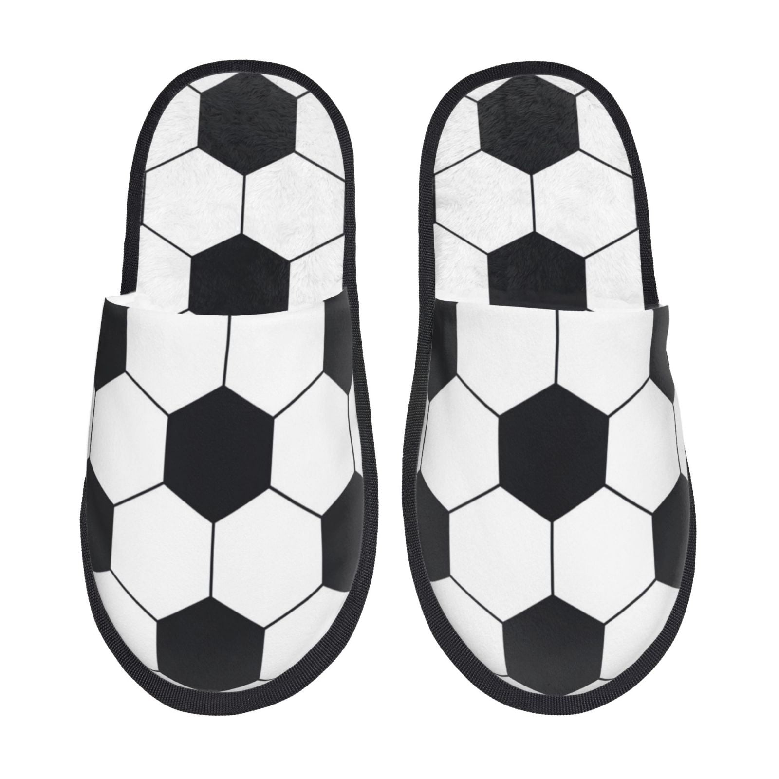 Bixox Men's Women's Soccer Ball Patterned Plush House Slippers, Memory ...
