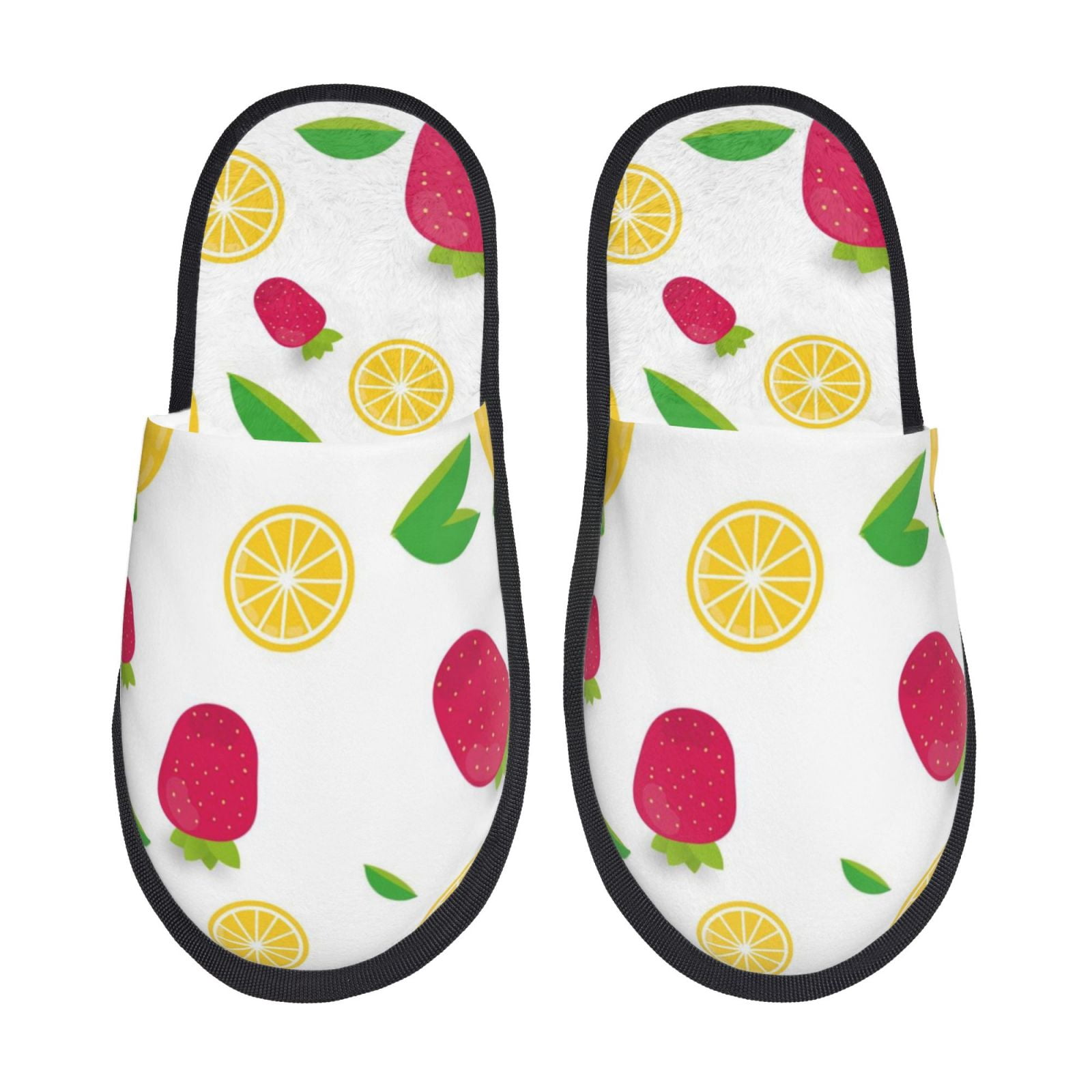 Bixox Men's Women's Strawberry and Lemon Patterned Plush House Slippers ...