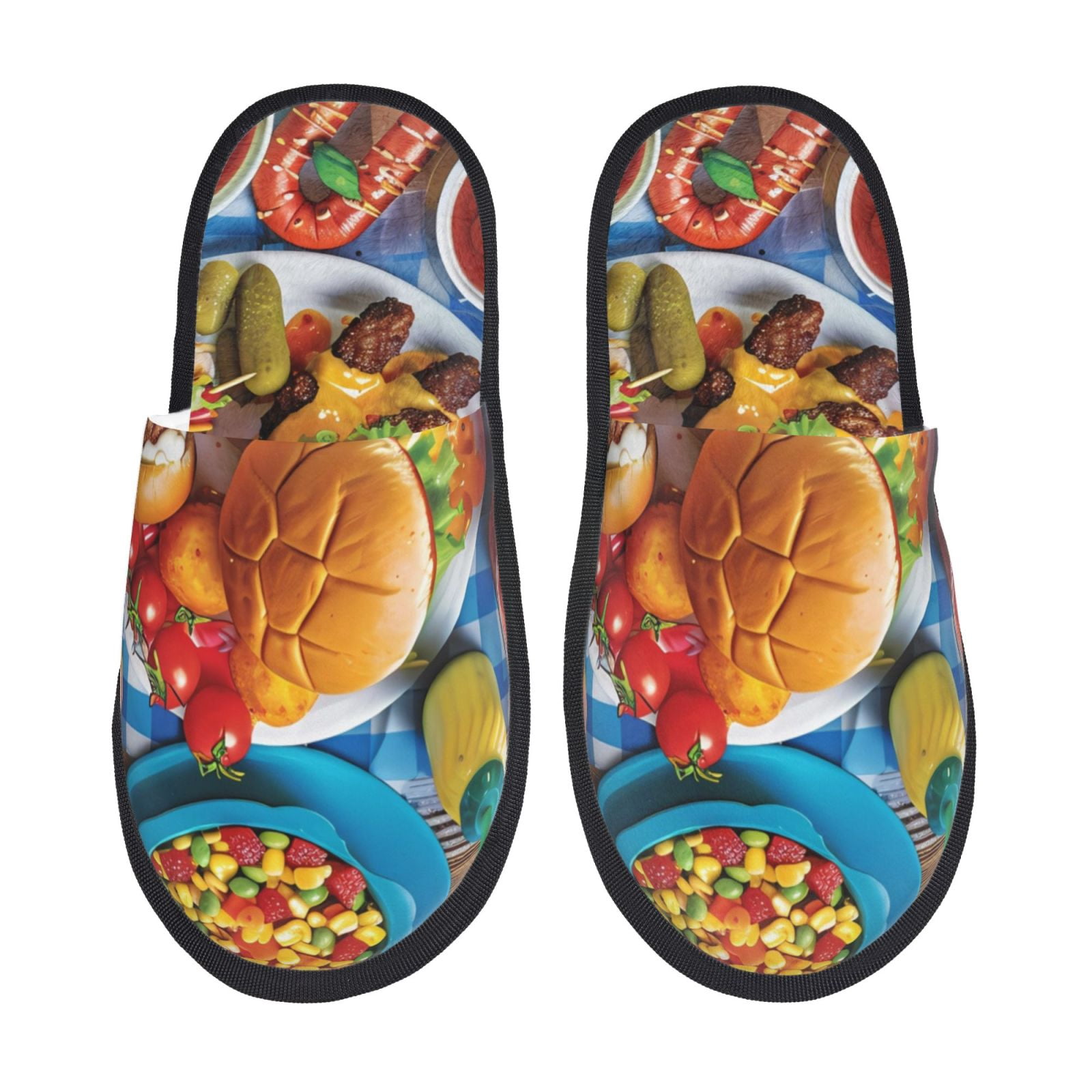 Bixox Men's Women's Vibrant Picnic Food Spread Patterned Plush House ...