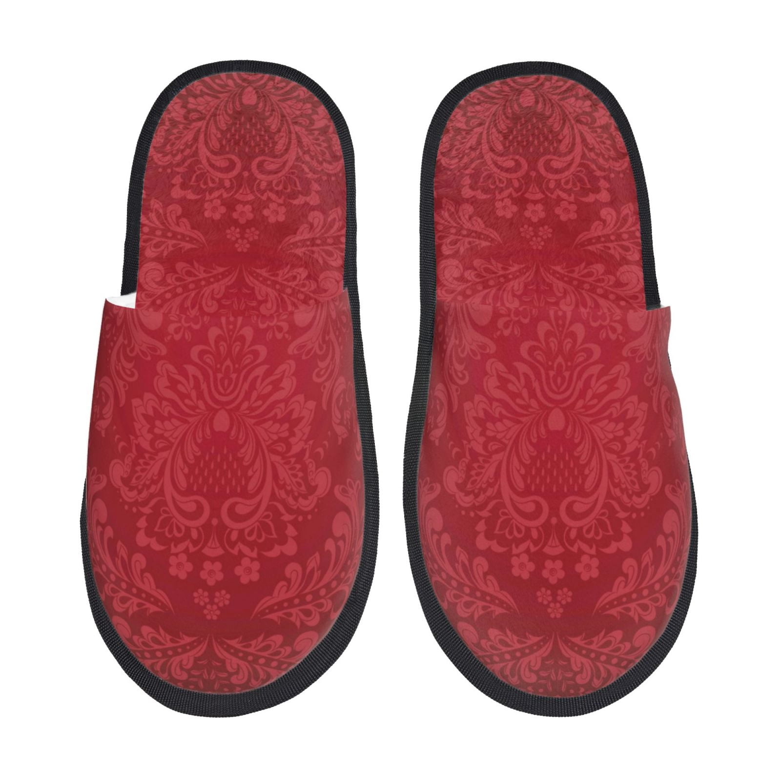 Bixox Men's Women's Vintage Burgundy Patterned Plush House Slippers ...