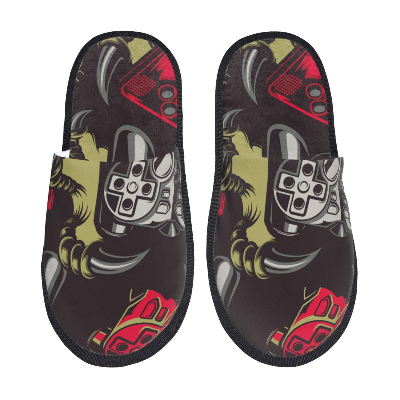 Bixox Men's Women's Vintage Gaming Patterned Plush House Slippers ...